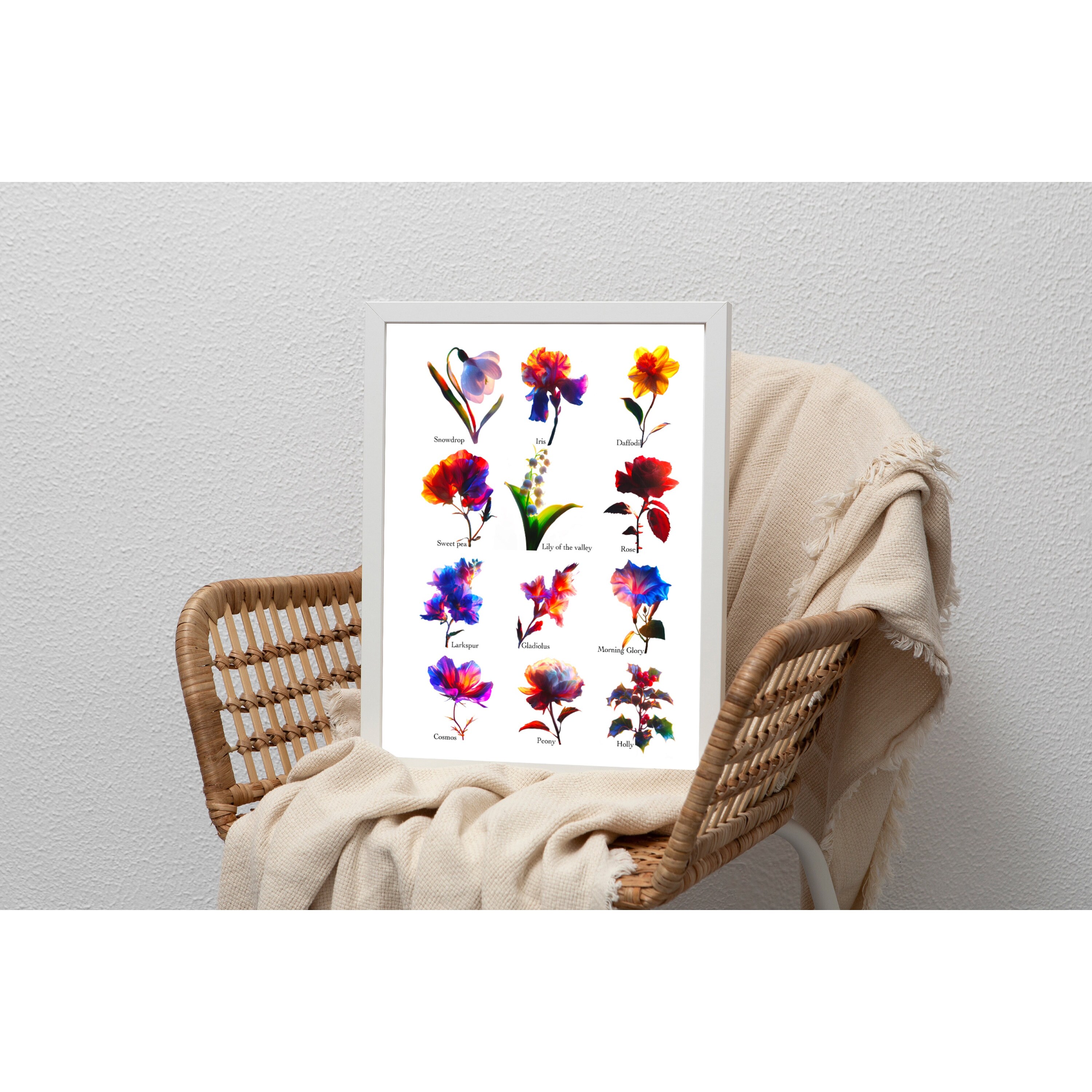 Birth Flower Chart Poster Printable Birth Month Flower Wall Art Print ...