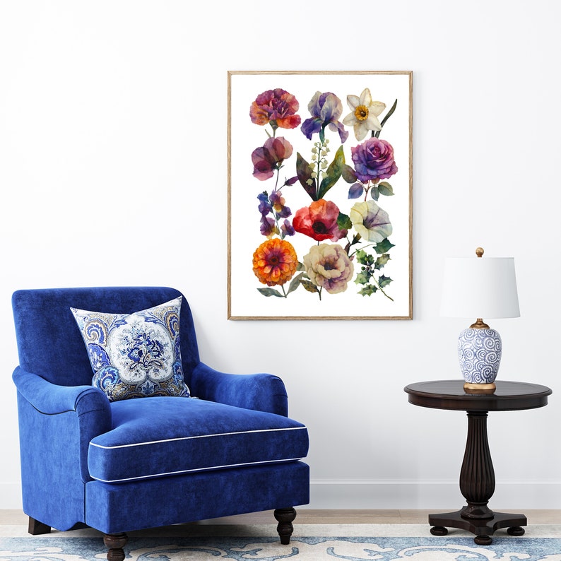 Birth Month Flower Chart Poster Printable Birth Flower Wall Art Print ...