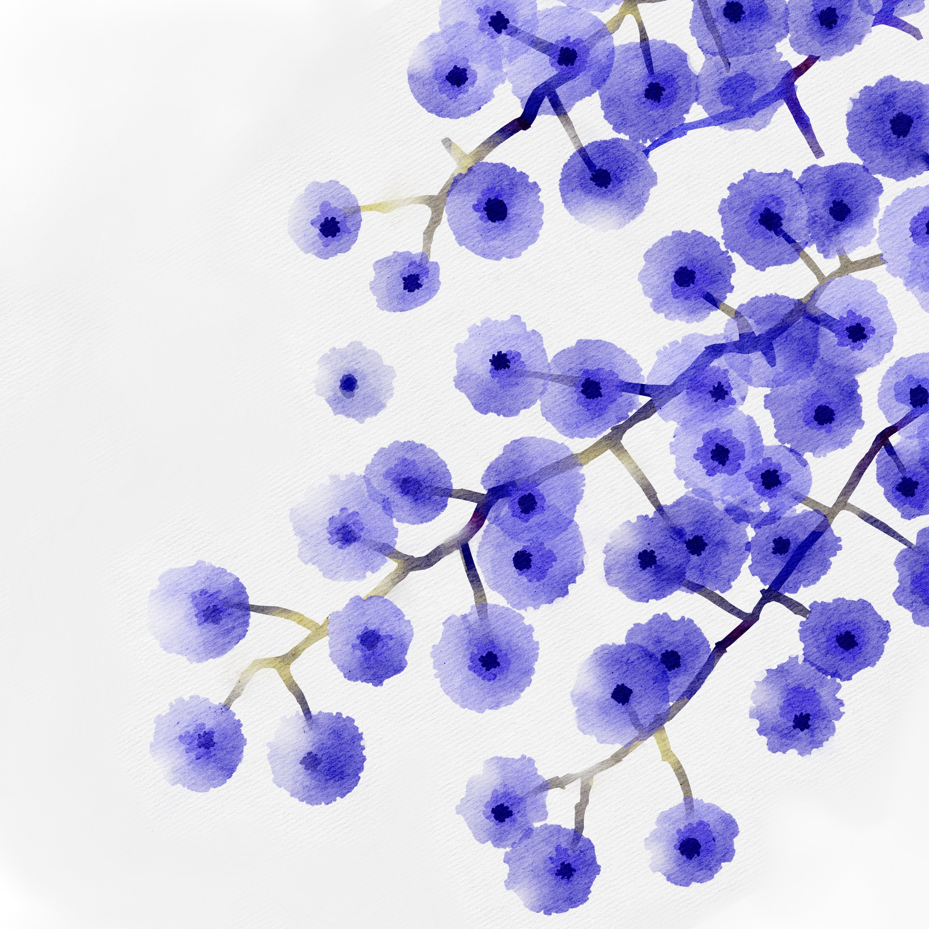 Blue Flower Printable | Purple Floral Wall Decor | Watercolor Mimosa ...
