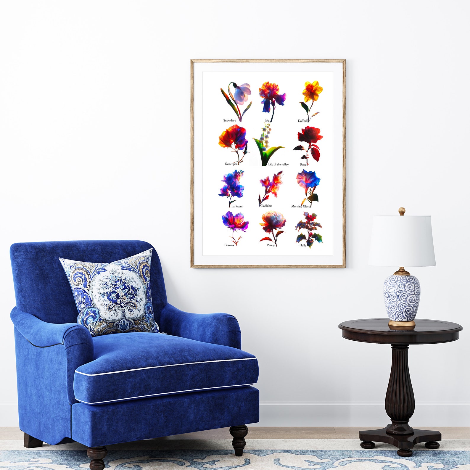 Birth Flower Chart Poster Printable Birth Month Flower Wall Art Print ...