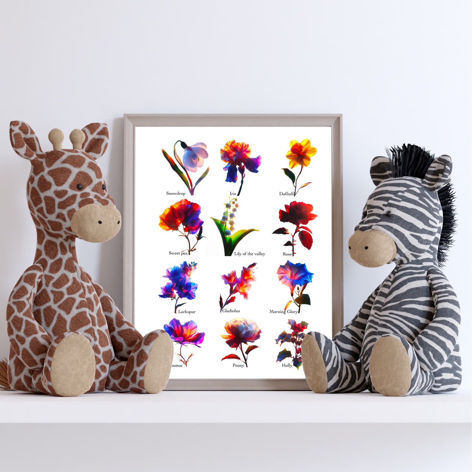 Birth Flower Chart Poster Printable Birth Month Flower Wall Art Print ...