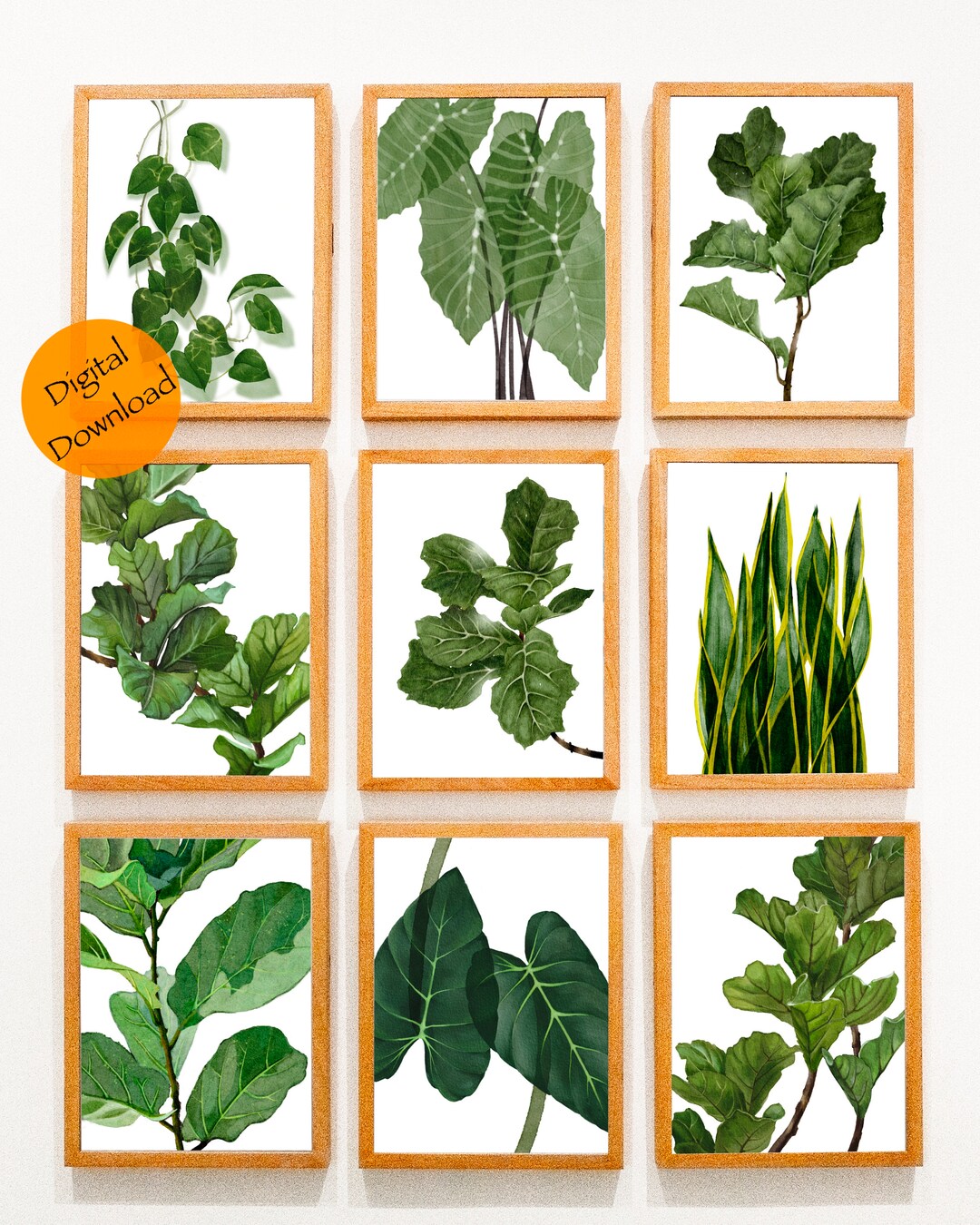 Gallery Wall Set Green Art Printable Wall Art | Greenery Painting Green ...