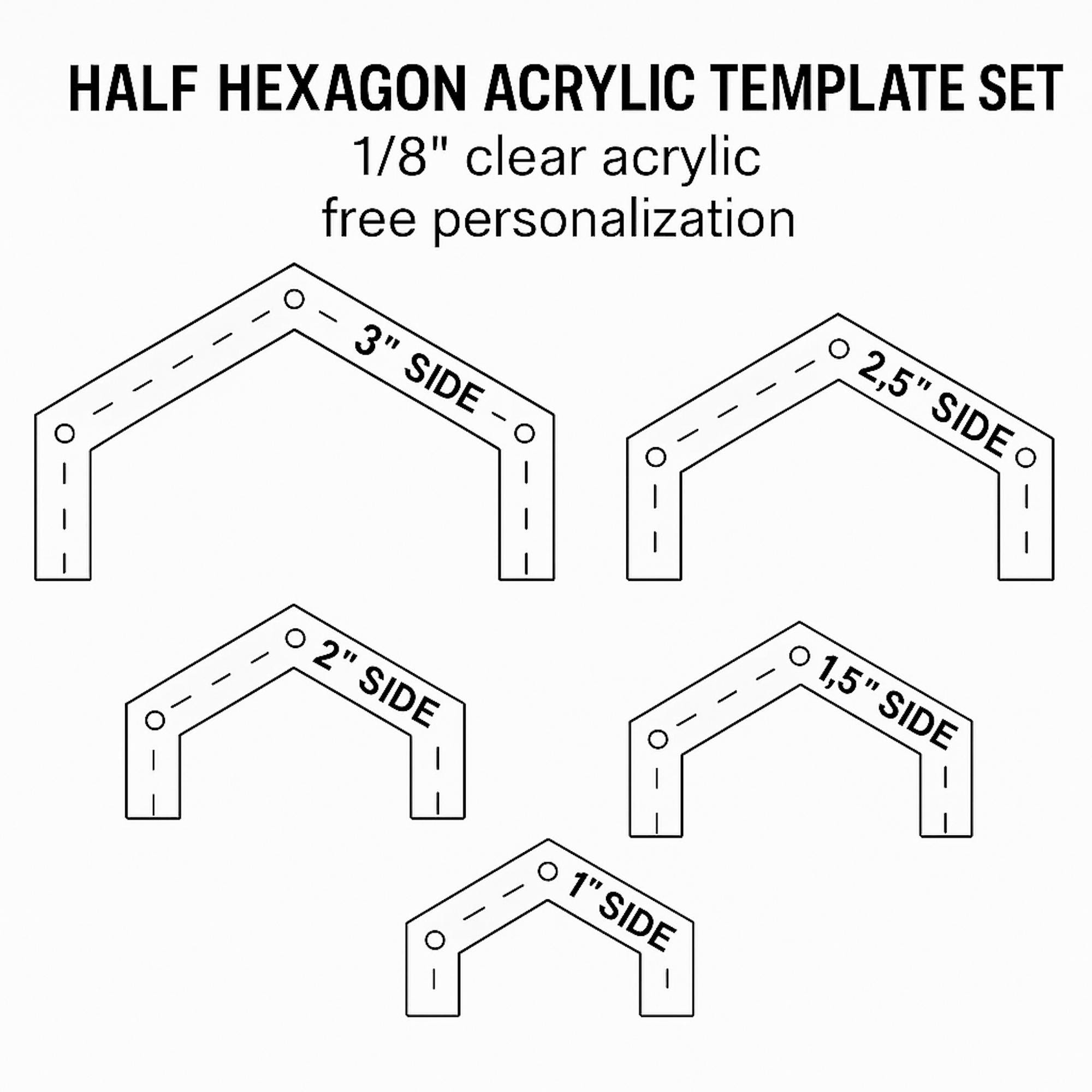 Half Hexagon Quilt Templates Acrylic Template Set Quilting Ruler EPP ...