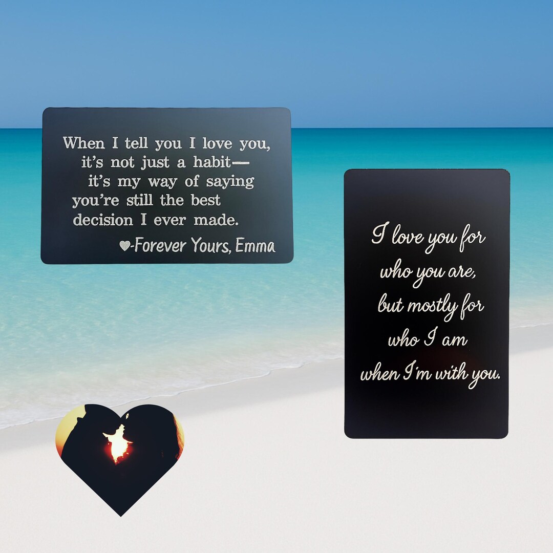 Personalized Engraved Wallet Card: Black Anodized Aluminum Love Note - Etsy