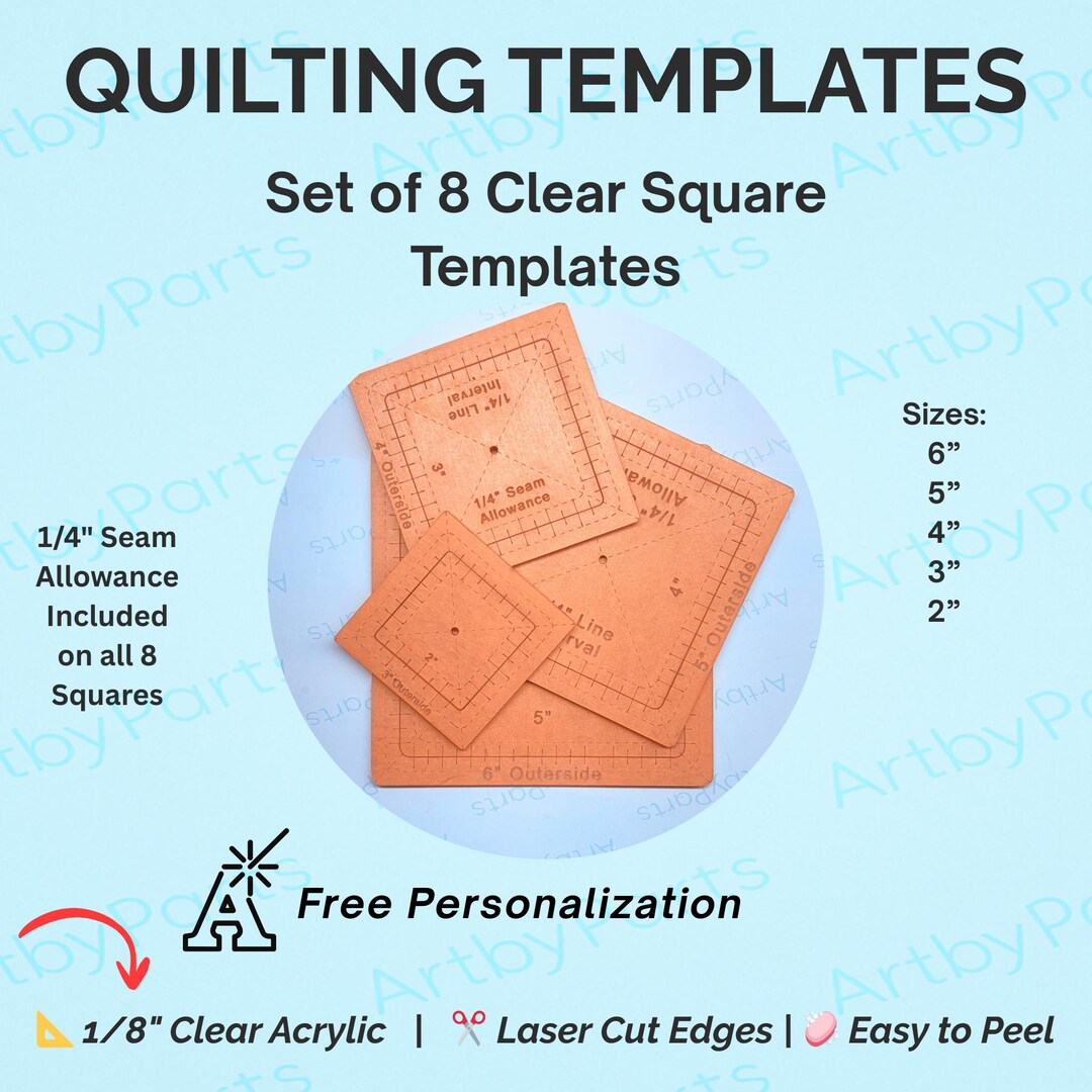Clear Acrylic Quilting Ruler Set Seam Guides for EPP QAYG & Patchwork ...