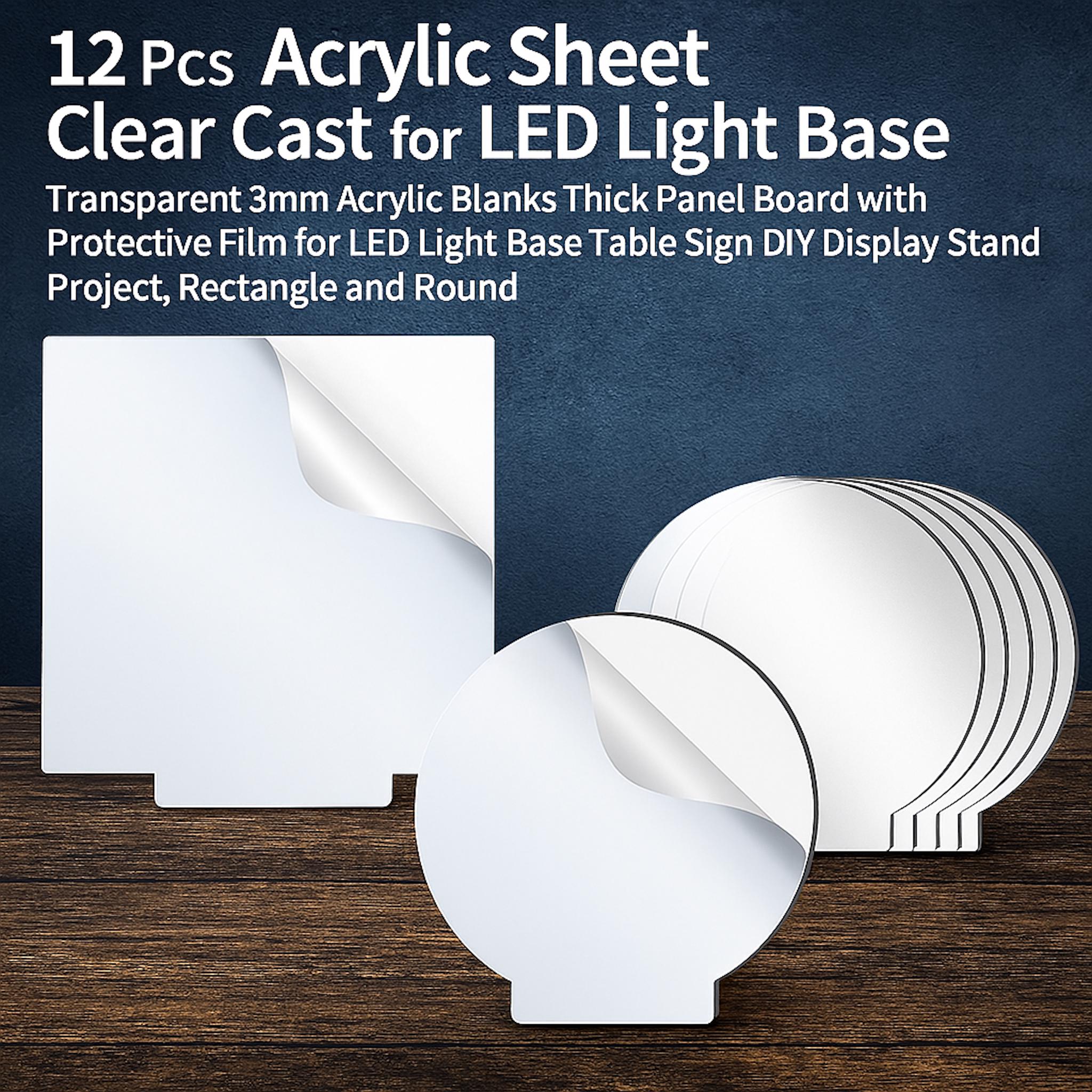 Clear Acrylic LED Light Blanks: 3mm Round & Rectangle Inserts - 12 Pack ...