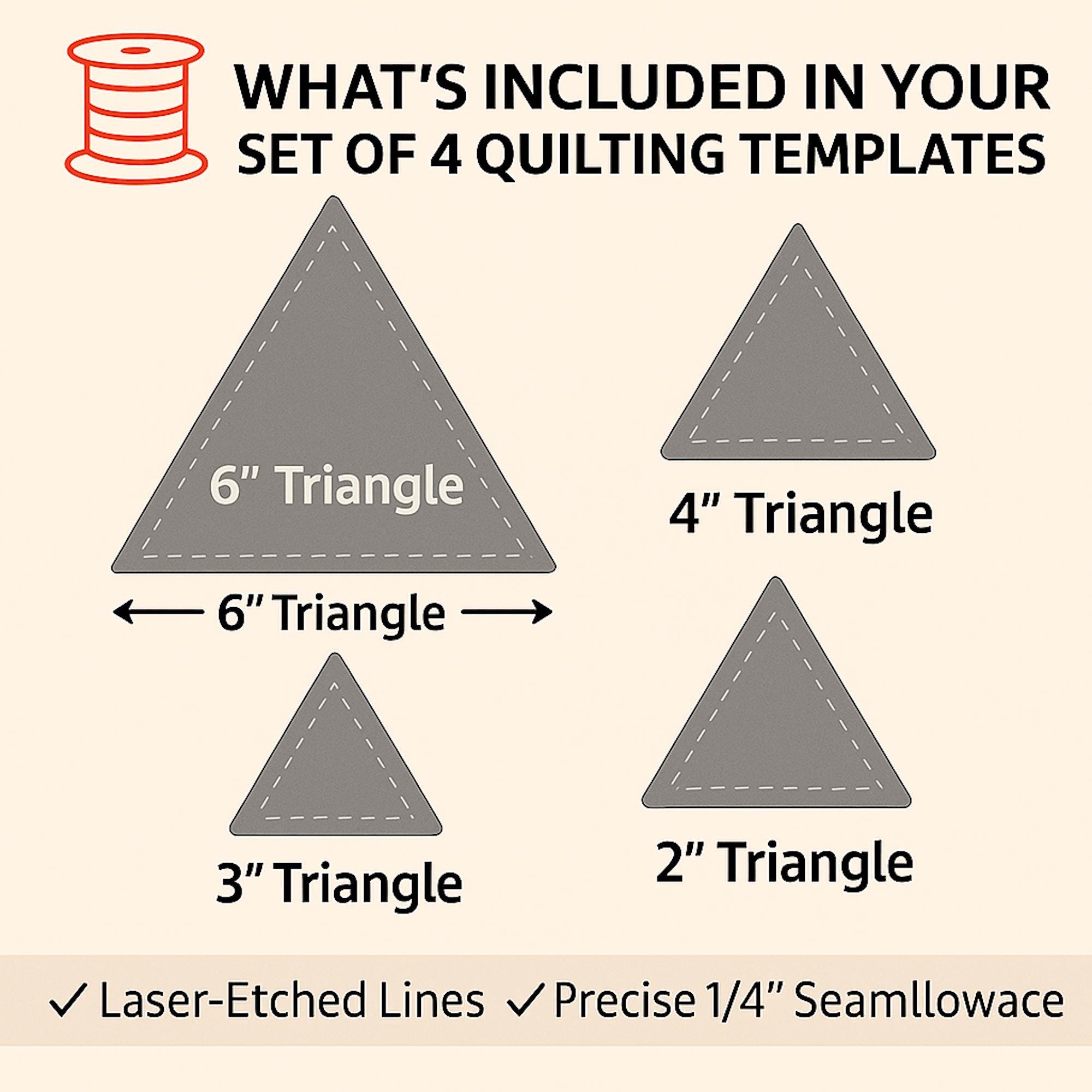 Triangle Quilt Ruler Set: Acrylic Templates for EPP, Patchwork (4 Sizes ...