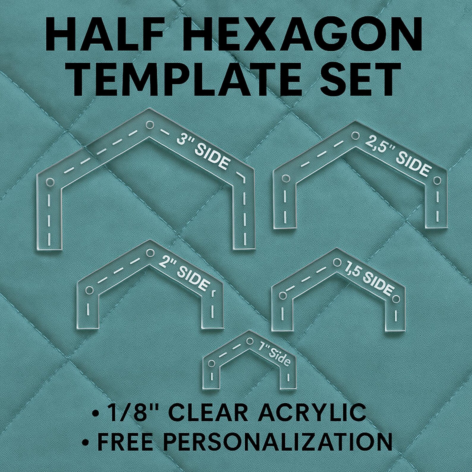Half Hexagon Quilt Templates Acrylic Template Set Quilting Ruler EPP ...