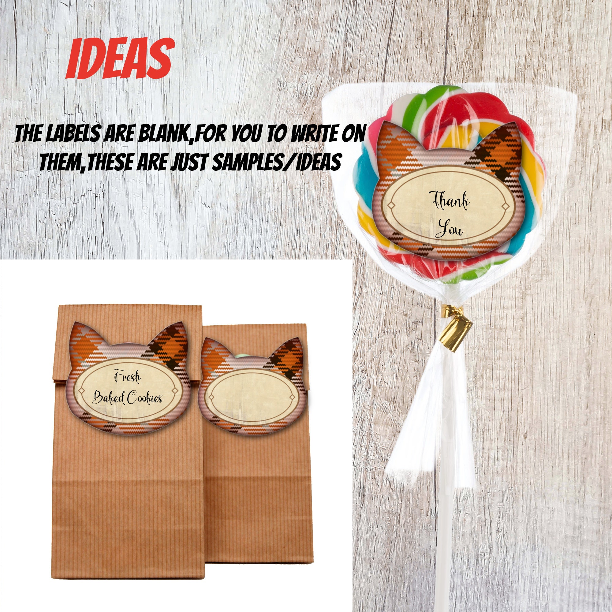 PRINTABLE Cat Shaped Kitchen Label Bundle-gingham Pattern Baking ...