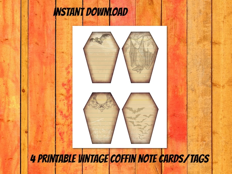 PRINTABLE Vintage Coffin Digital Memo Cards Sheet Halloween to Do List ...