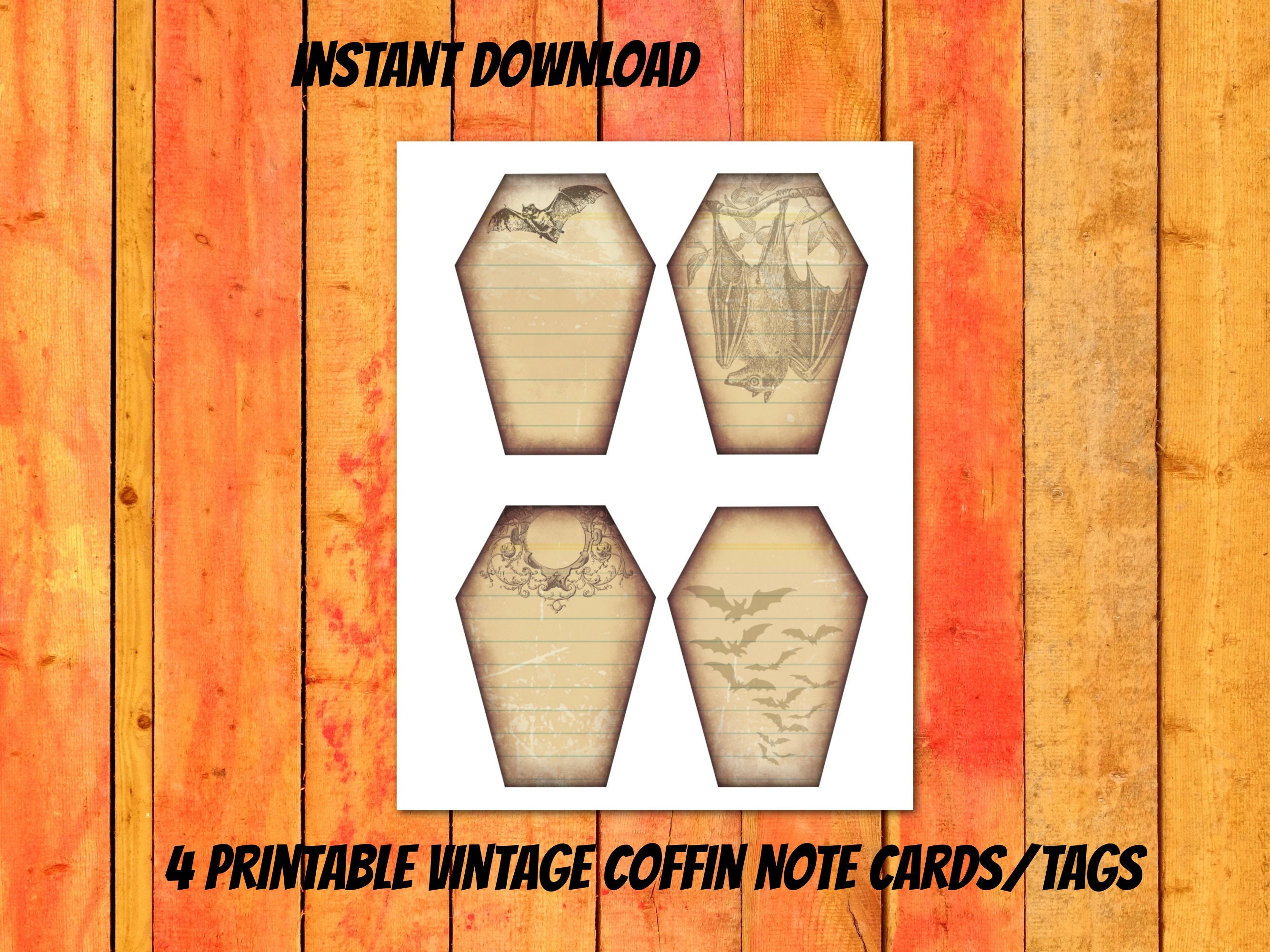 PRINTABLE Vintage Coffin Digital Memo Cards Sheet Halloween to Do List ...
