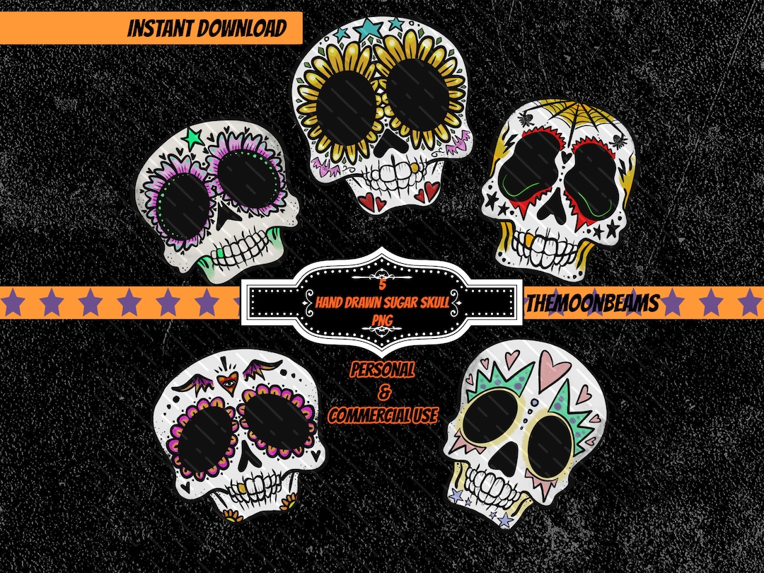 Day of the Dead Clip Art for Sublimation-sugar Skull PNG Commercial Use ...