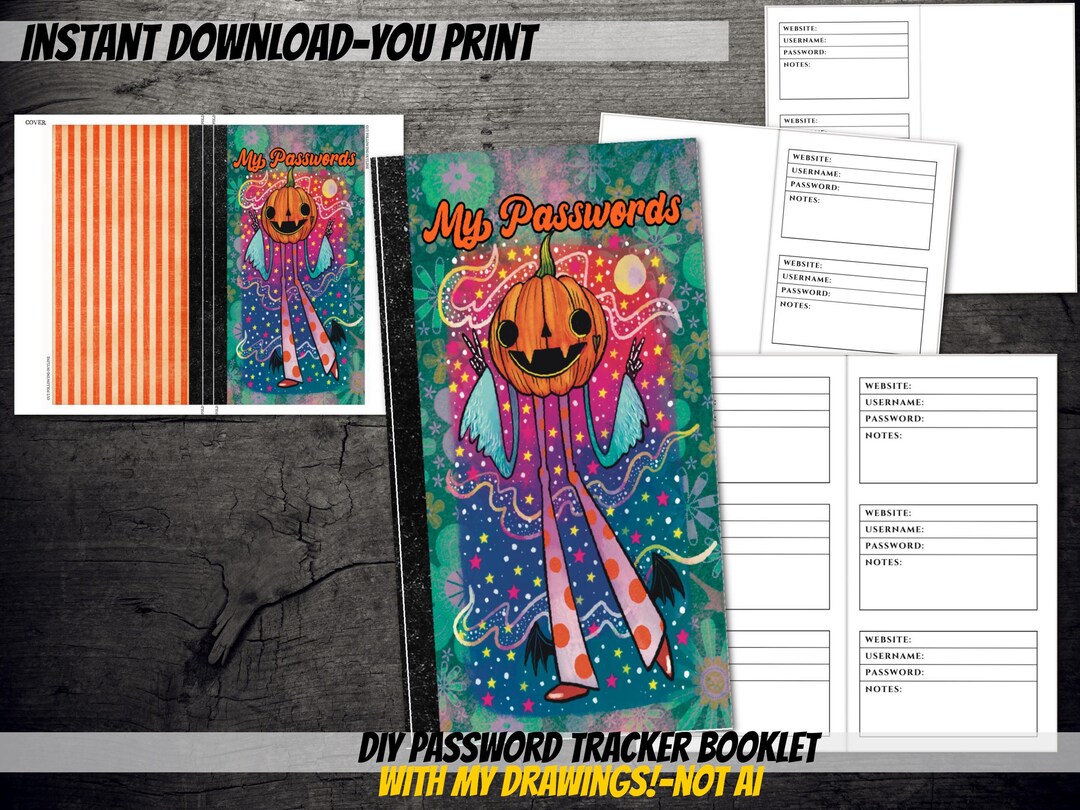 PRINTABLE Password Tracker Booklet Vintage Pumpkin Retro Floral ...