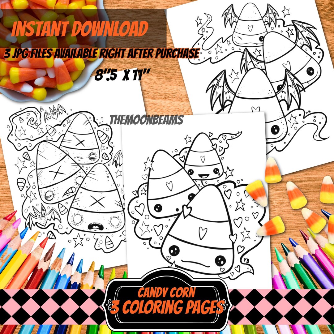 3 Halloween Printable Coloring Pages Hand Drawn Candy Corn Printable ...