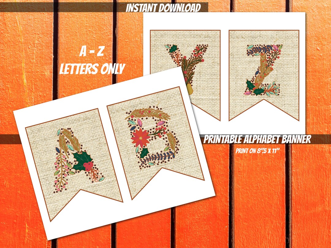 PRINTABLE Burlap Floral Alphabet Bunting Banner Digital Download Party ...