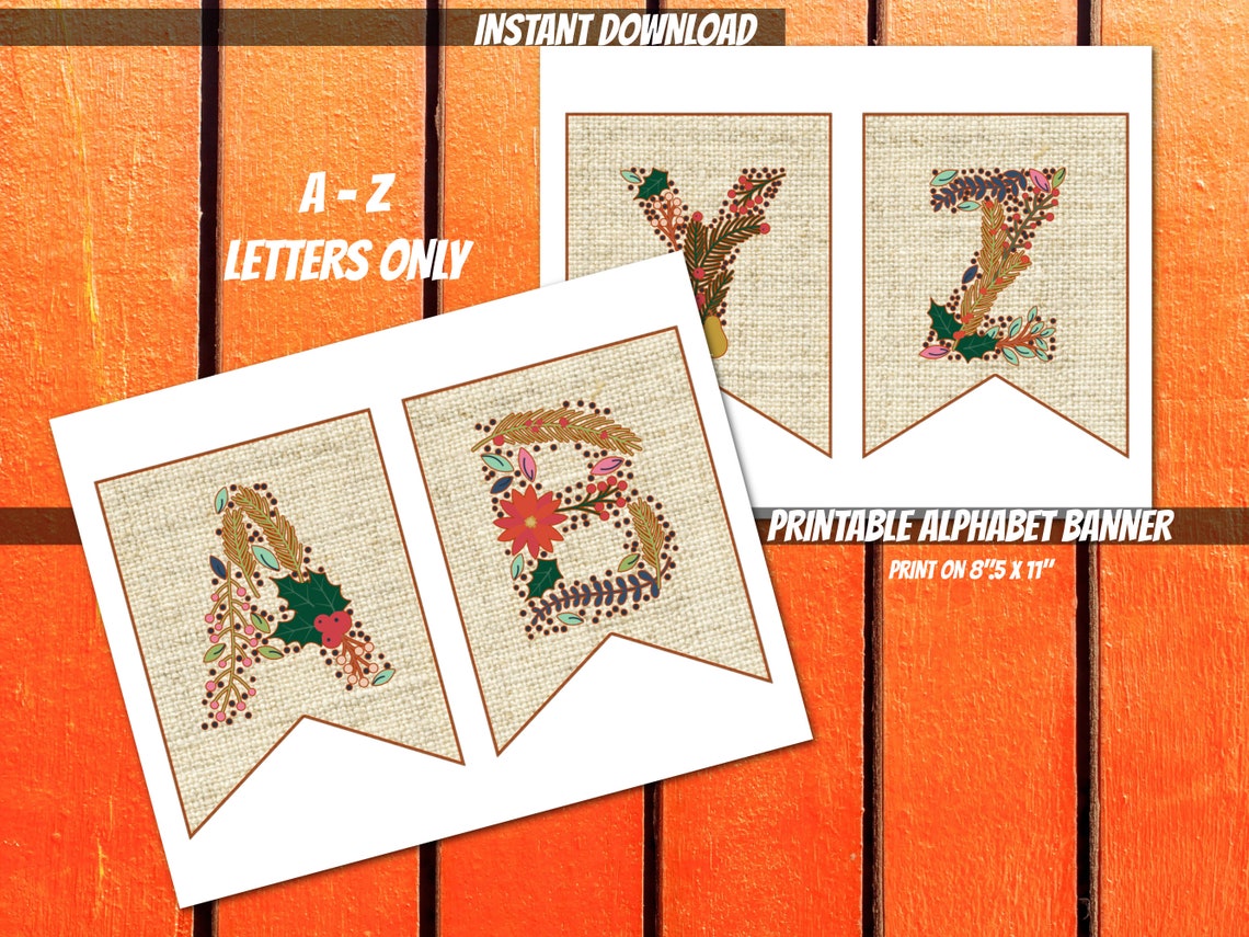 PRINTABLE Burlap Floral Alphabet Bunting Banner Digital Download Party ...