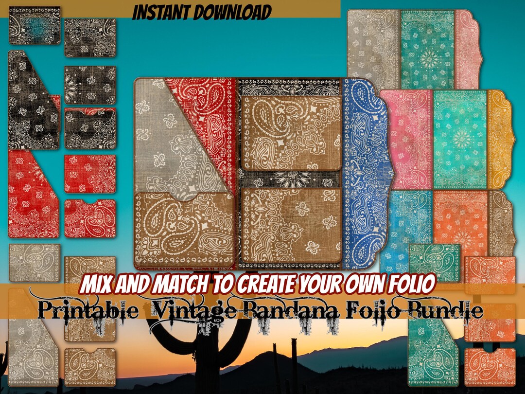 4-BUNDLE Printable Vintage Bandana Western Junk Journal Folio Bundle ...