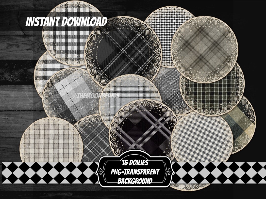 PNG Plaid Doily Bundle Black and White Fabric Images for Sublimation ...