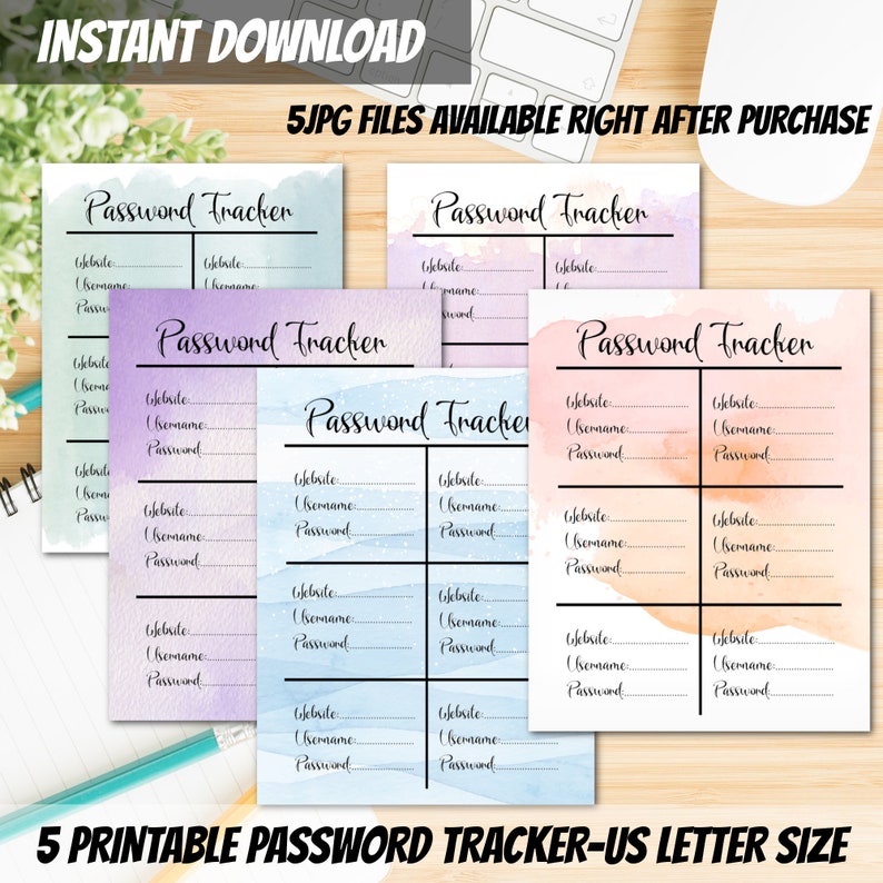 PRINTABLE Watercolor Password Tracker Sheets-digital Download Pastel ...