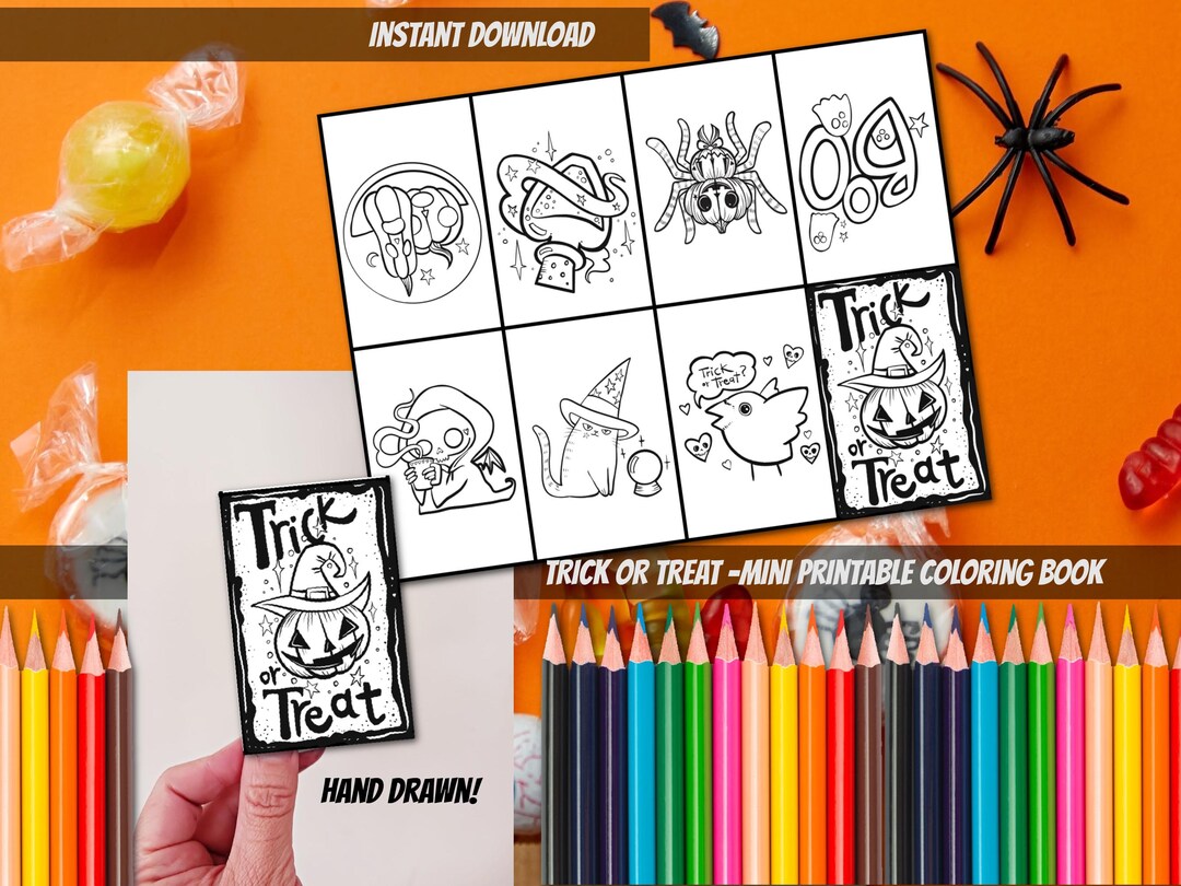 Printable Mini Coloring Book Trick or Treat Printable Diy Mini Coloring ...