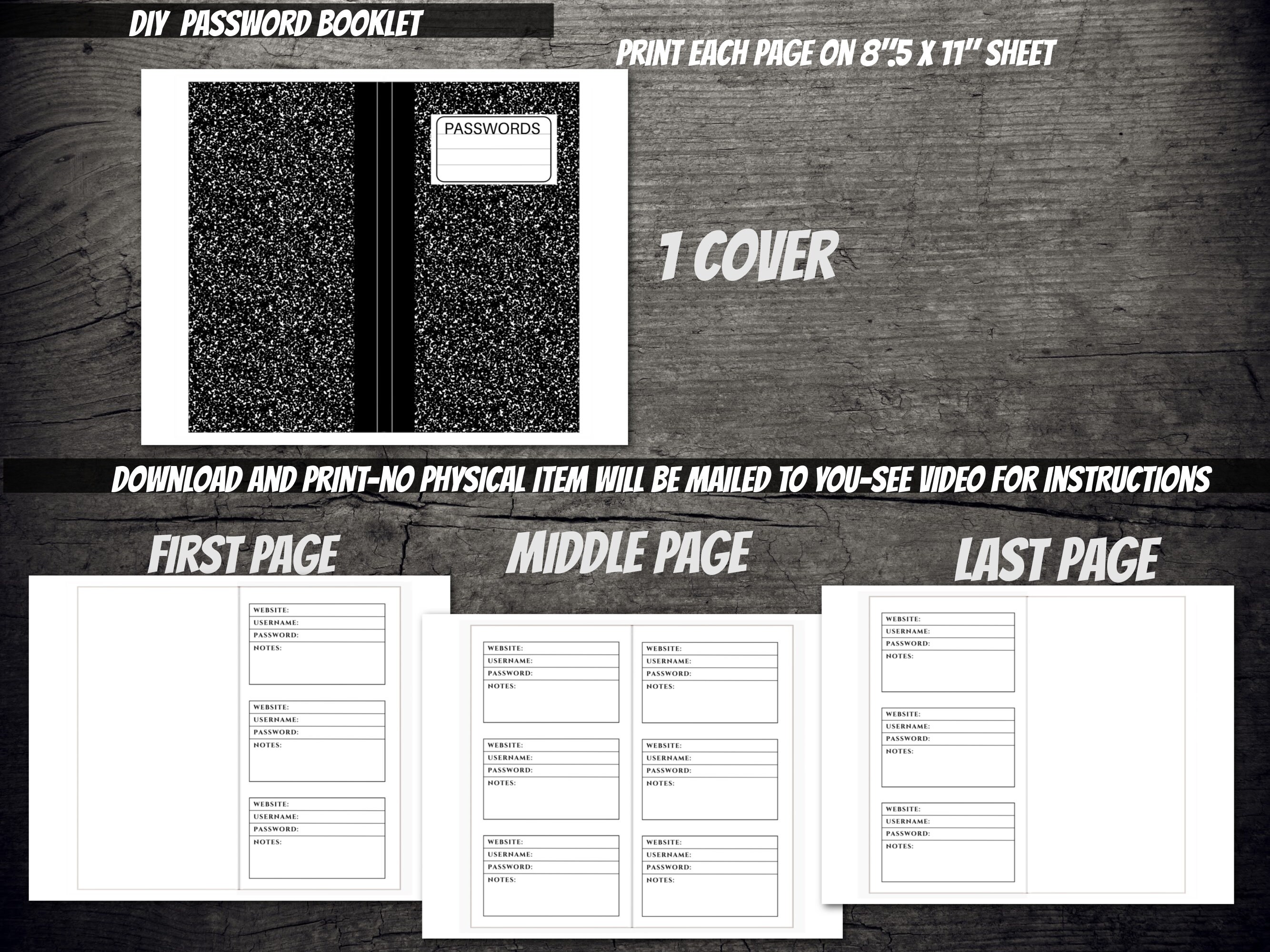 PRINTABLE Password Tracker Booklet Composition Book Traveler Notebook ...