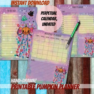 PRINTABLE Whimsical Pumpkin Colorful Undated Calendar Digital ...