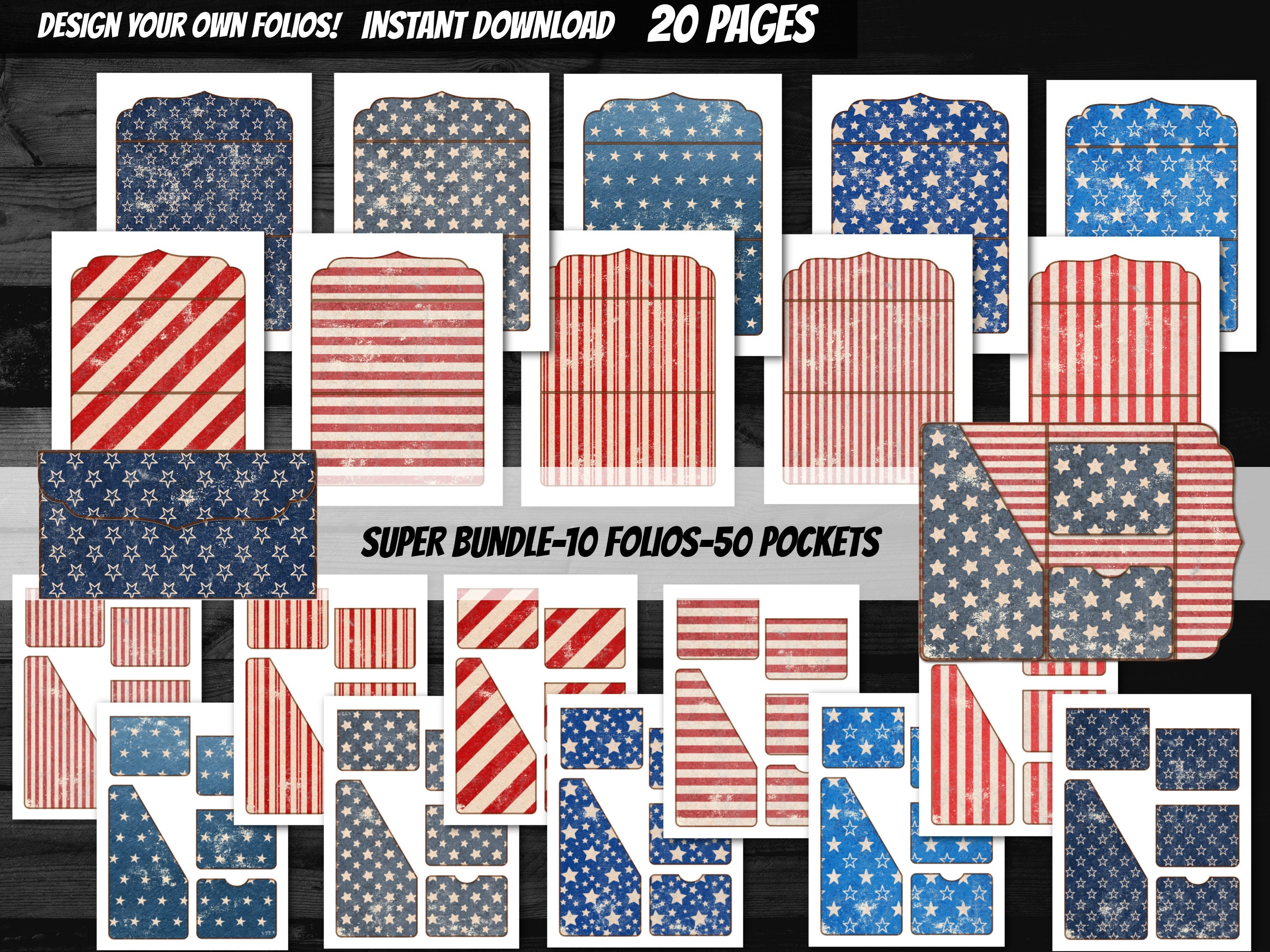 SUPER Bundle-printable Vintage American Flag Junk Journal Folio Bundle ...