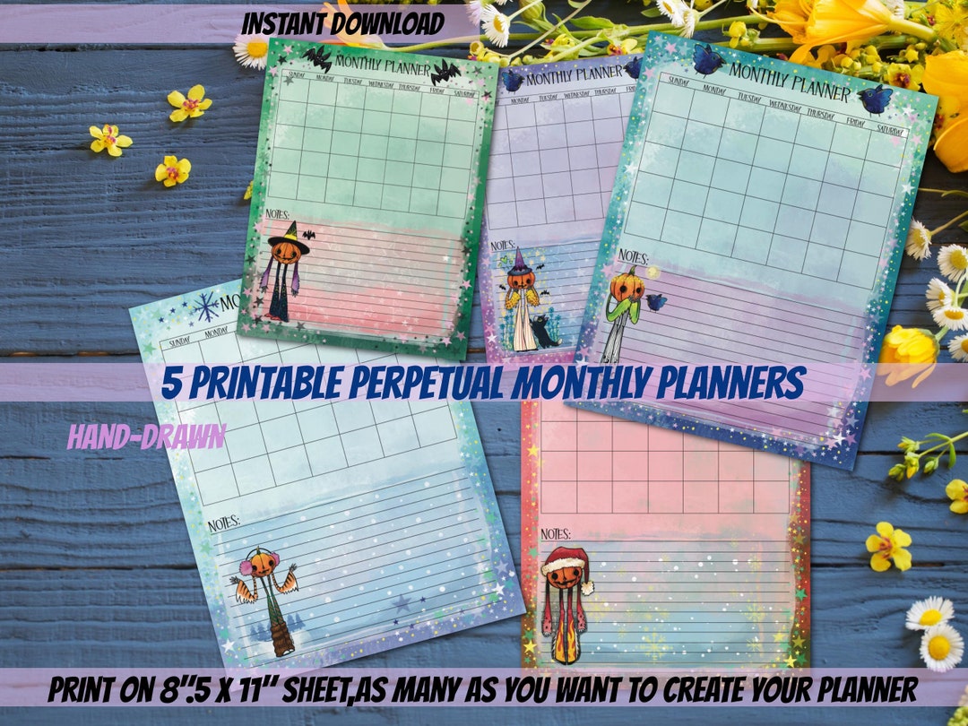 PRINTABLE Monthly Planner Bundle Whimsical Pumpkin Digital Planner Hand ...