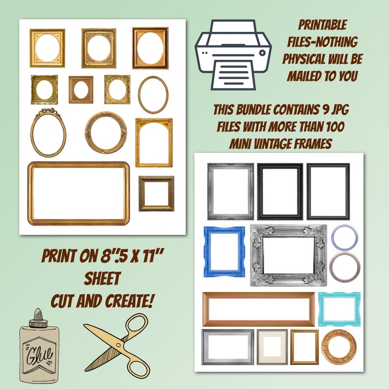 PRINTABLE Vintage Mini Frames Bundle Digital Download Junk Journal ...