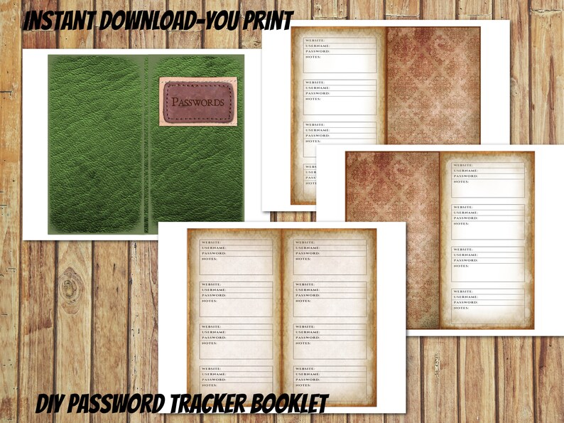PRINTABLE Password Tracker Booklet Green Leather Traveler Notebook DIY ...