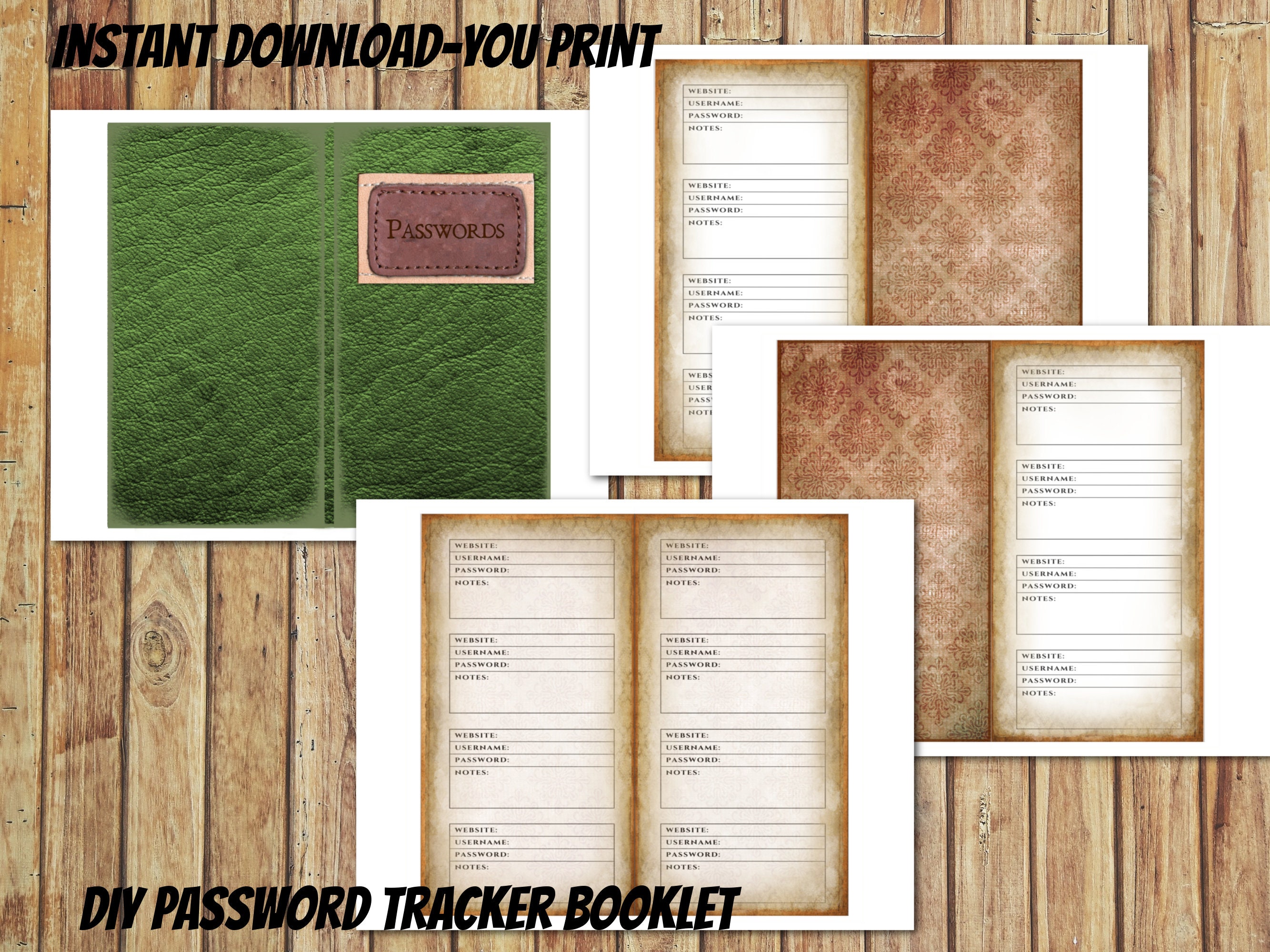 PRINTABLE Password Tracker Booklet Green Leather Traveler Notebook DIY ...