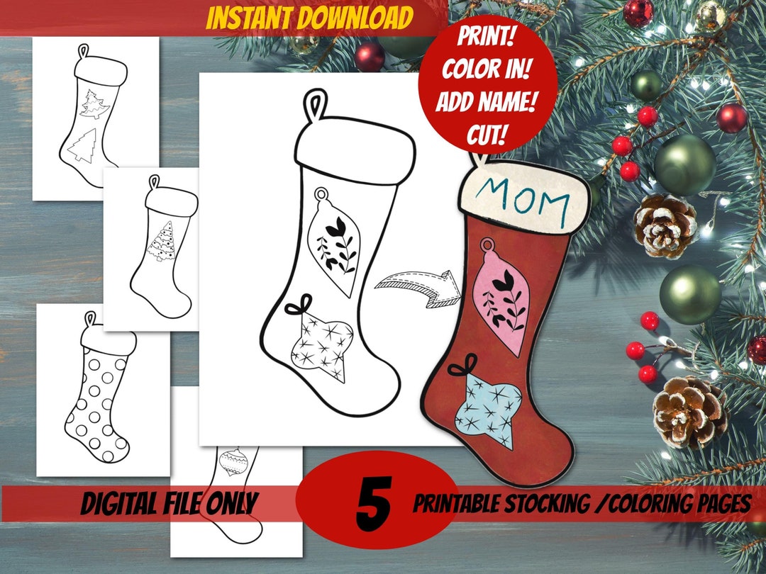 PRINTABLE Stocking Coloring Page Bundle Digital File DIY Christmas ...