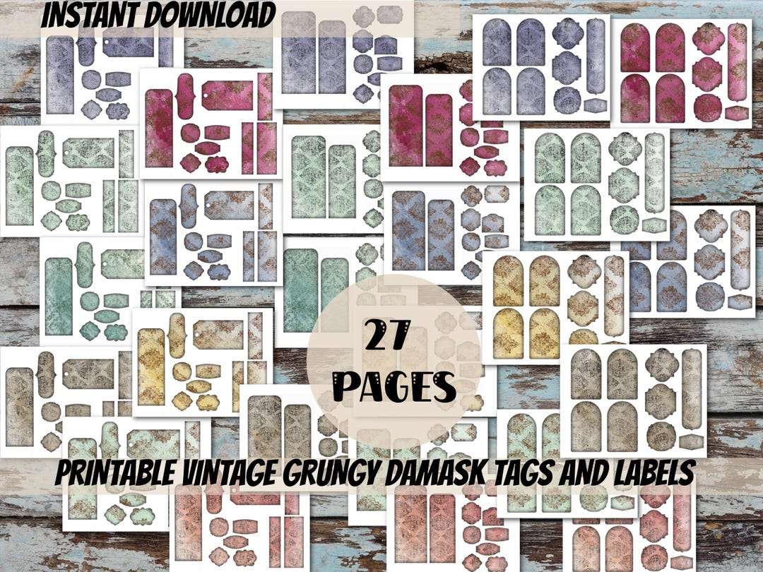 PRINTABLE Vintage Victorian Faded Damask Labels Bundle Multi Purpose ...