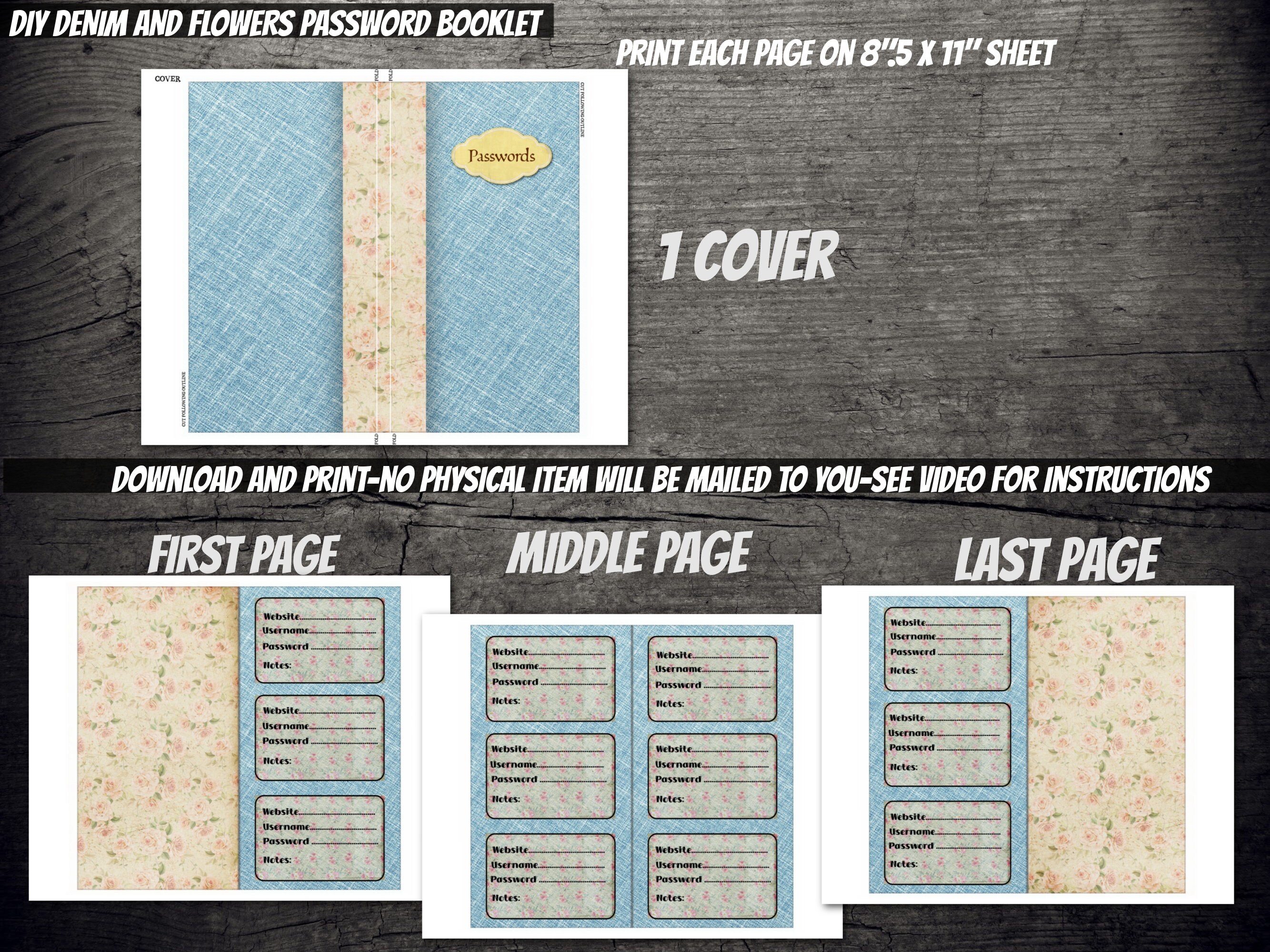 PRINTABLE Password Tracker Booklet-denim and Floral Traveler Notebook ...
