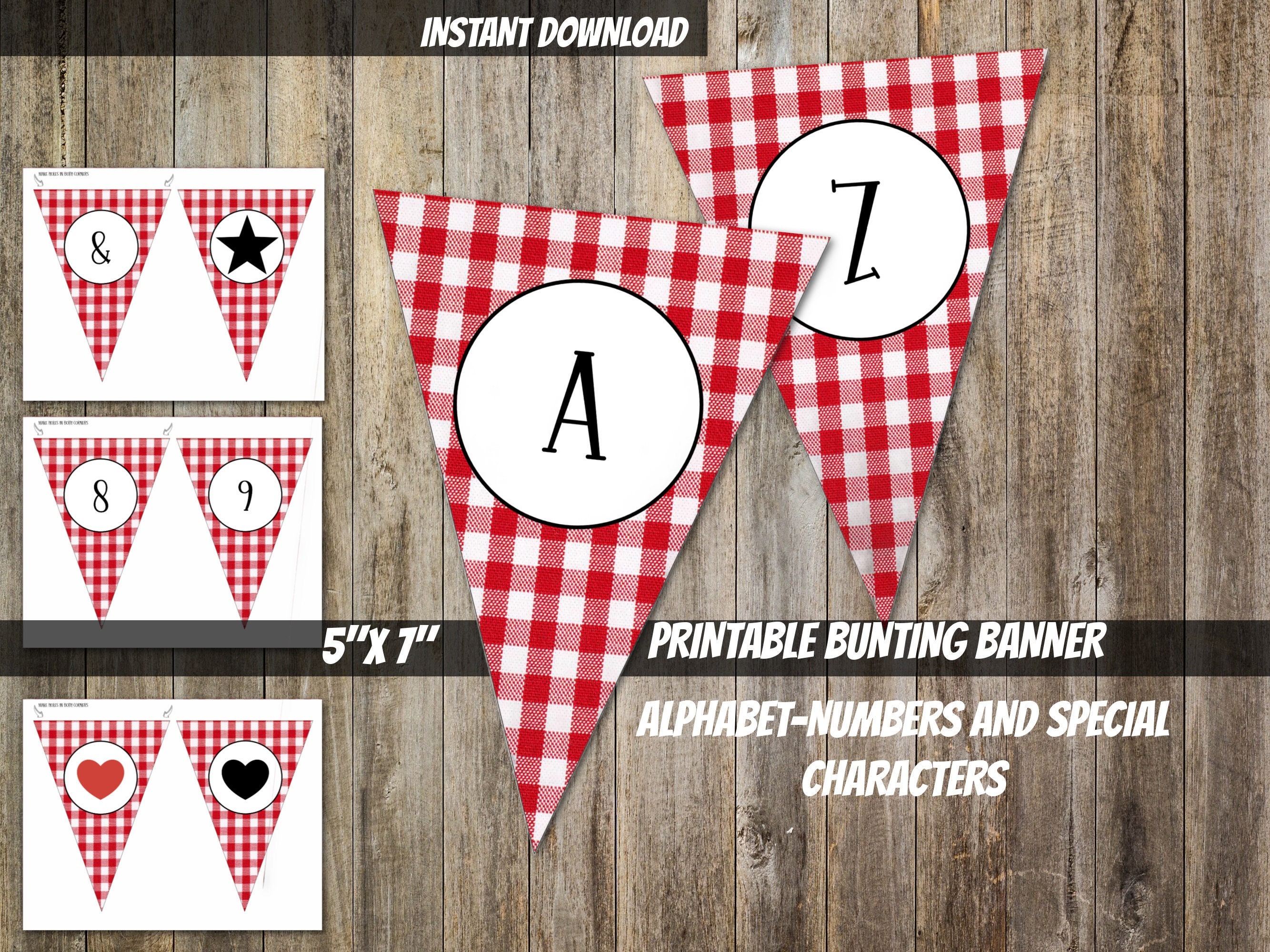 PRINTABLE Alphabet and Numbers Bunting Banner Digital Download Gingham ...