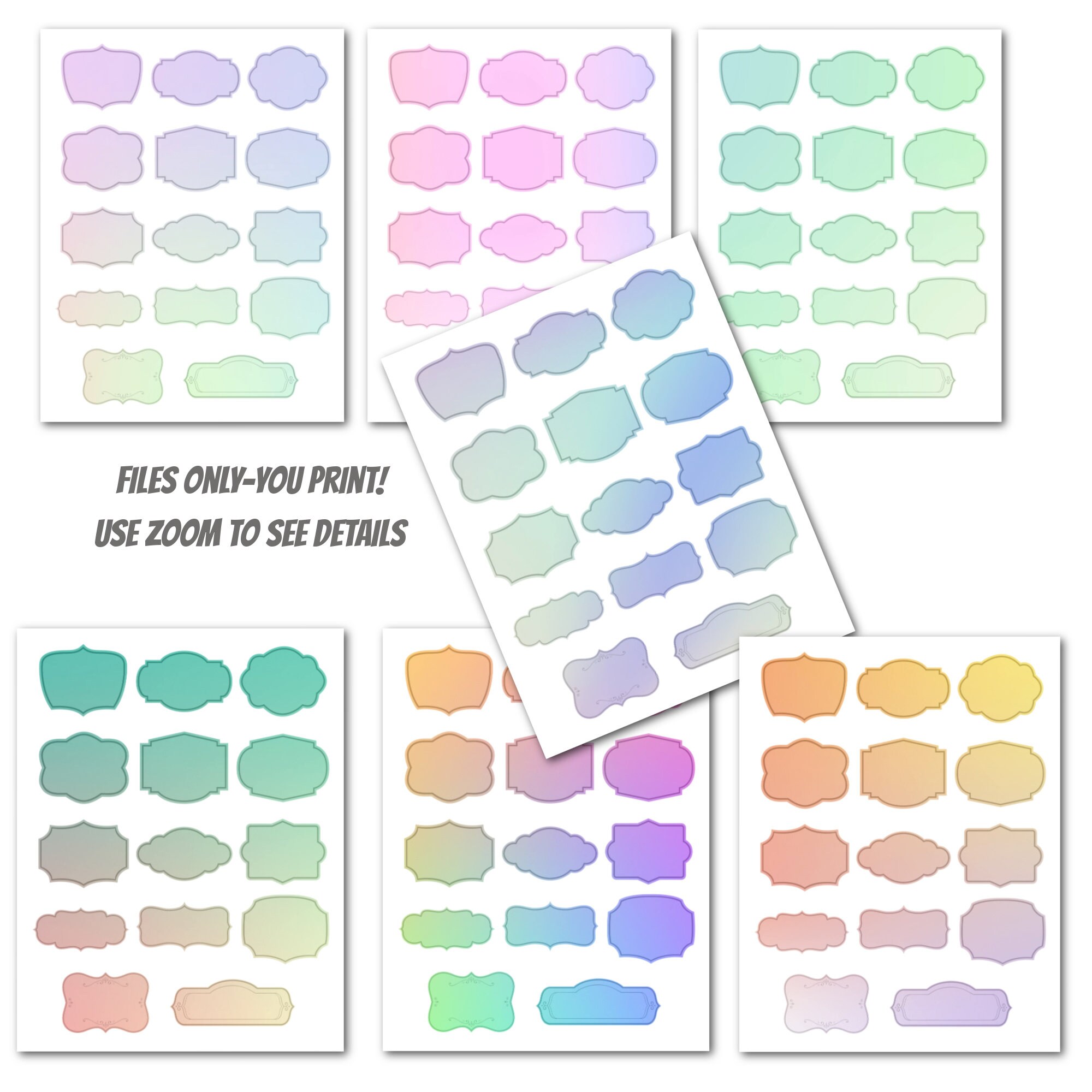 PRINTABLE Pastel Gradient Labels Sheet Bundle-colorful Printable Labels ...