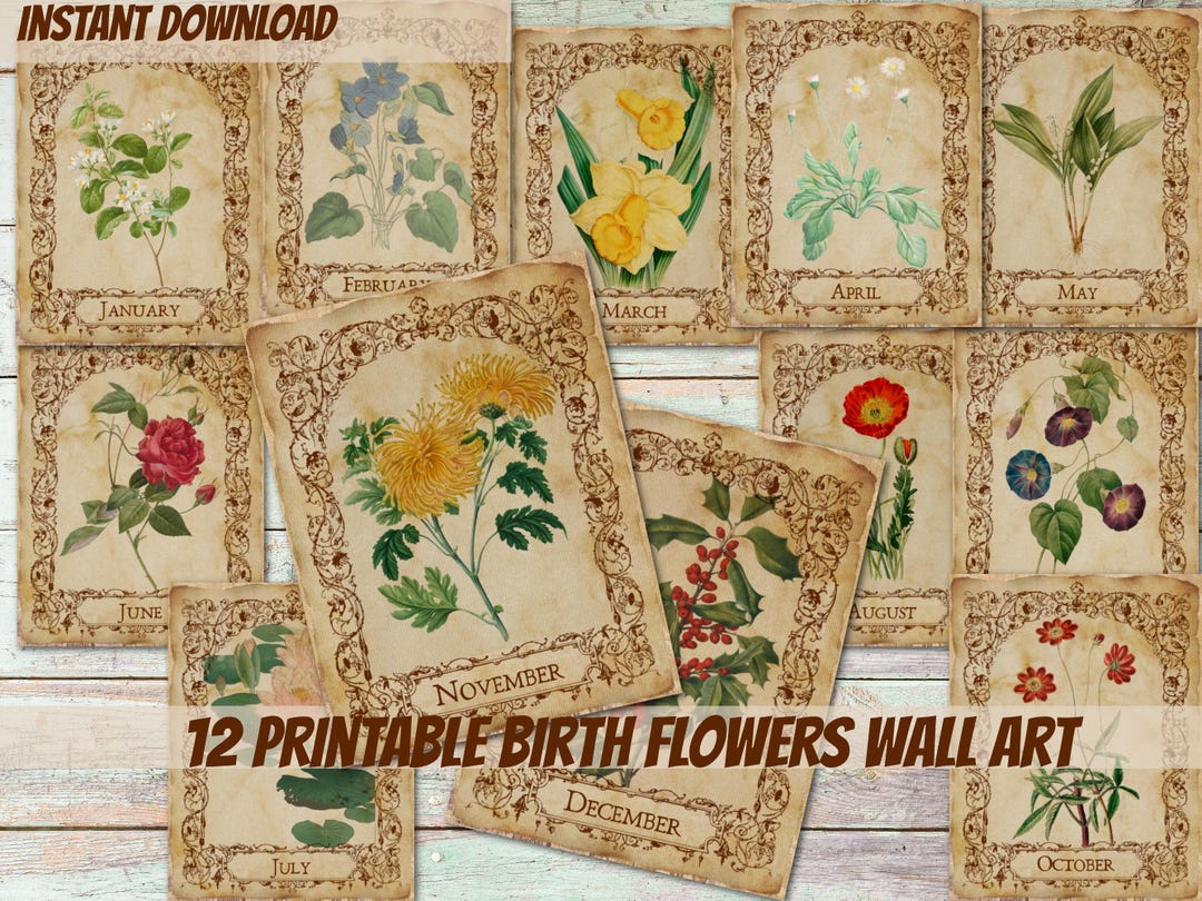 PRINTABLE Vintage Birth Flower Bundle of 12 Digital Download Victorian ...
