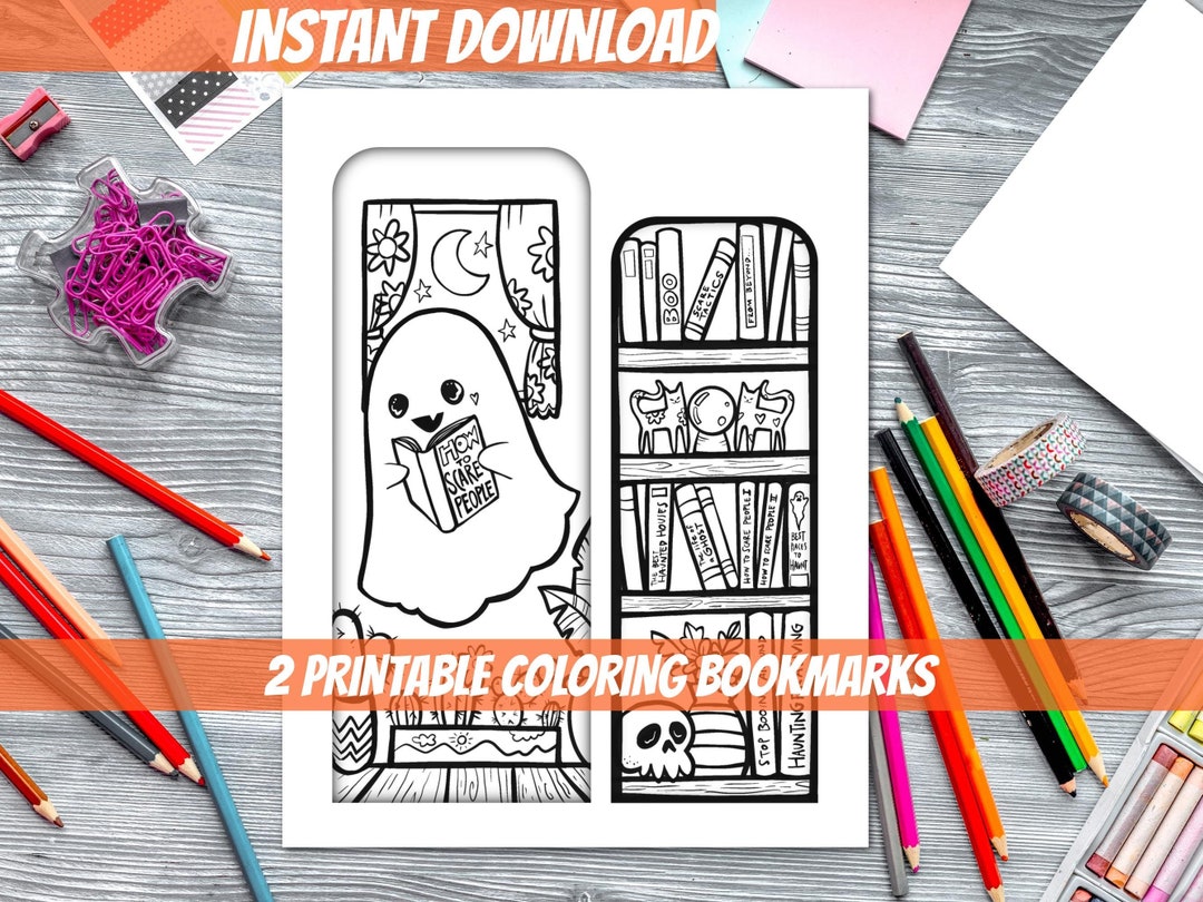PRINTABLE Coloring Bookmark Digital File Only Spooky Printable Bookmark ...