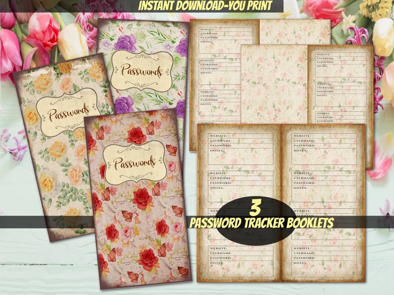 PRINTABLE Password Tracker Booklet-floral Vintage DIY Traveler Notebook ...