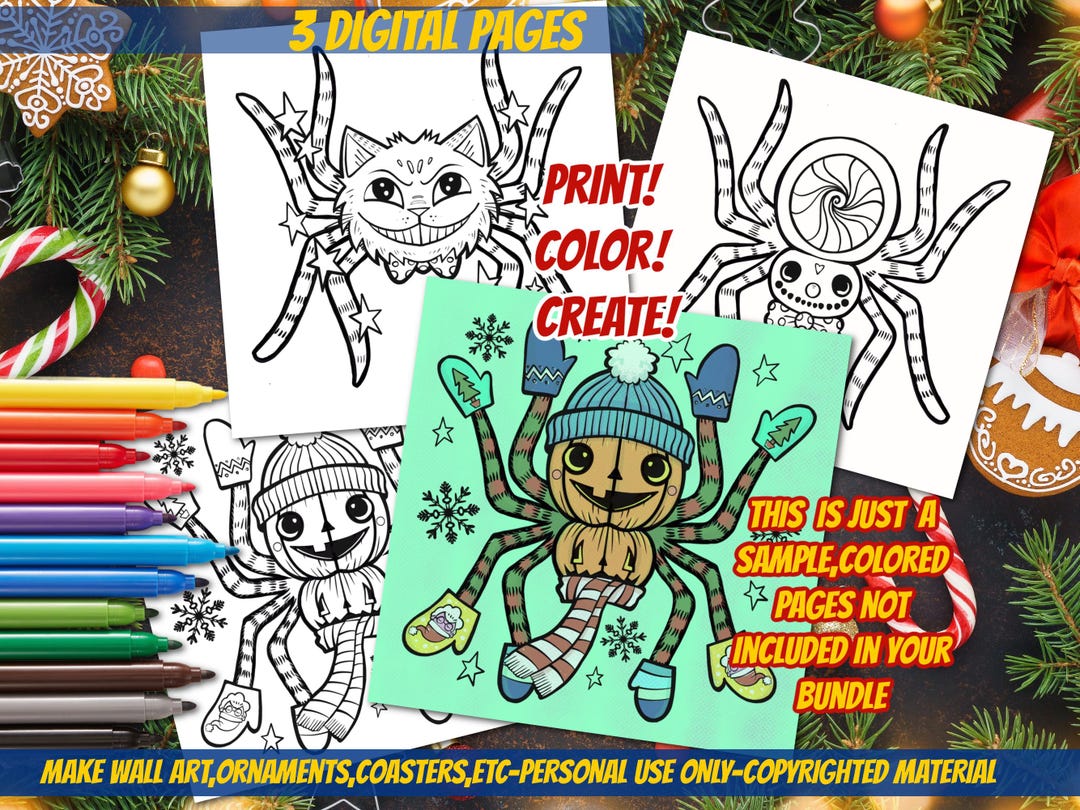 Printable Spooky Christmas Coloring Pages for Kids and Adults Digital ...