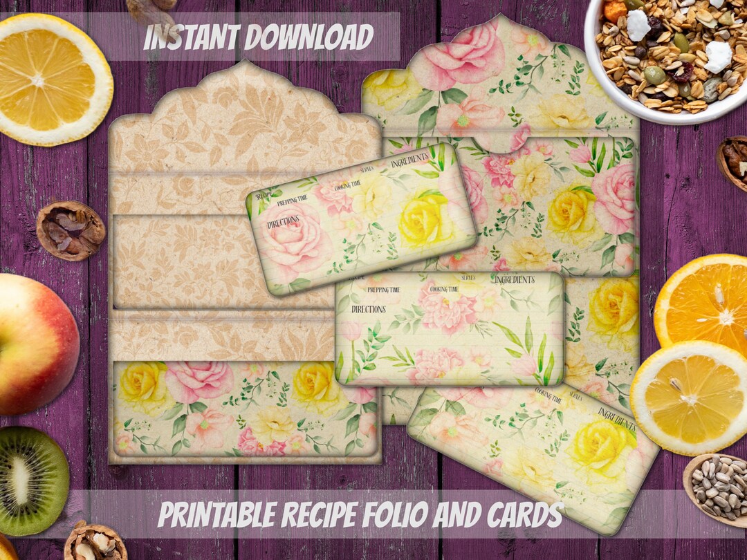 PRINTABLE Floral Vintage Recipe Folio With Recipe Cards-vintage Junk ...