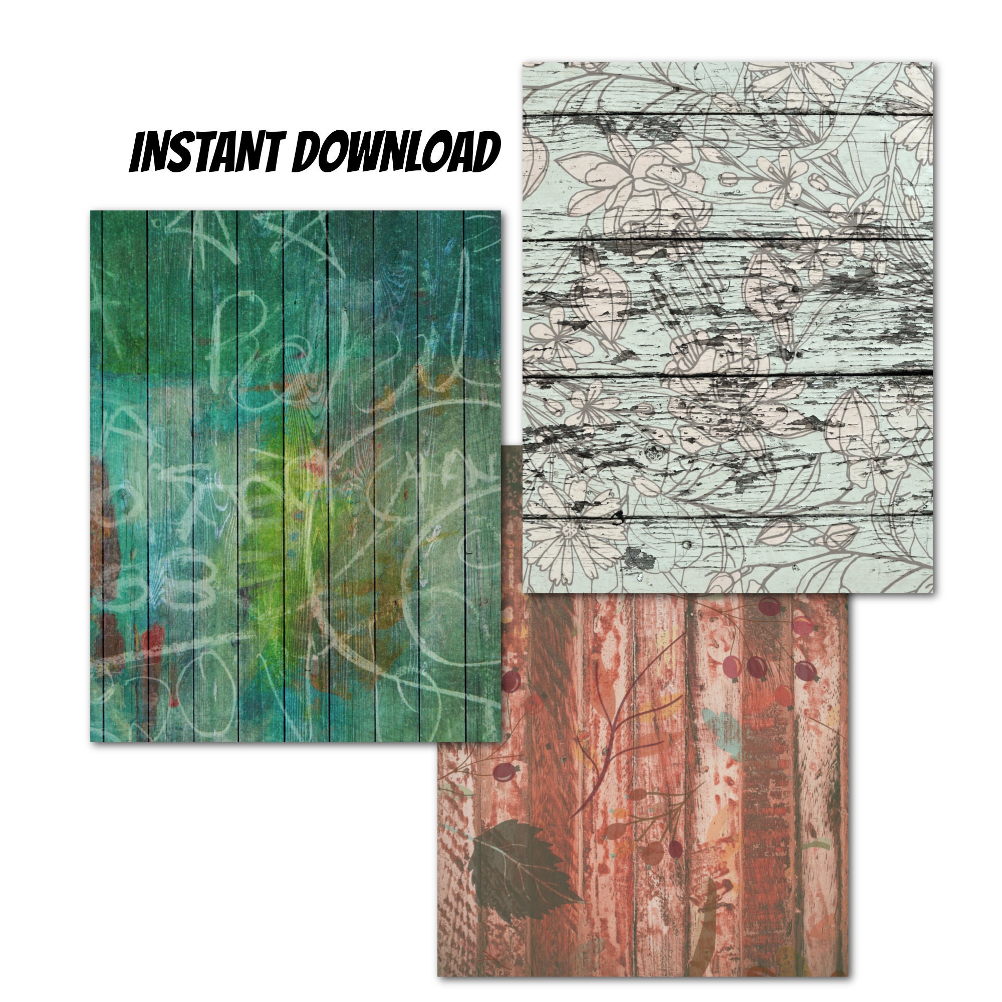 Distressed Wood Digital Paper Textures for Background Collage ...