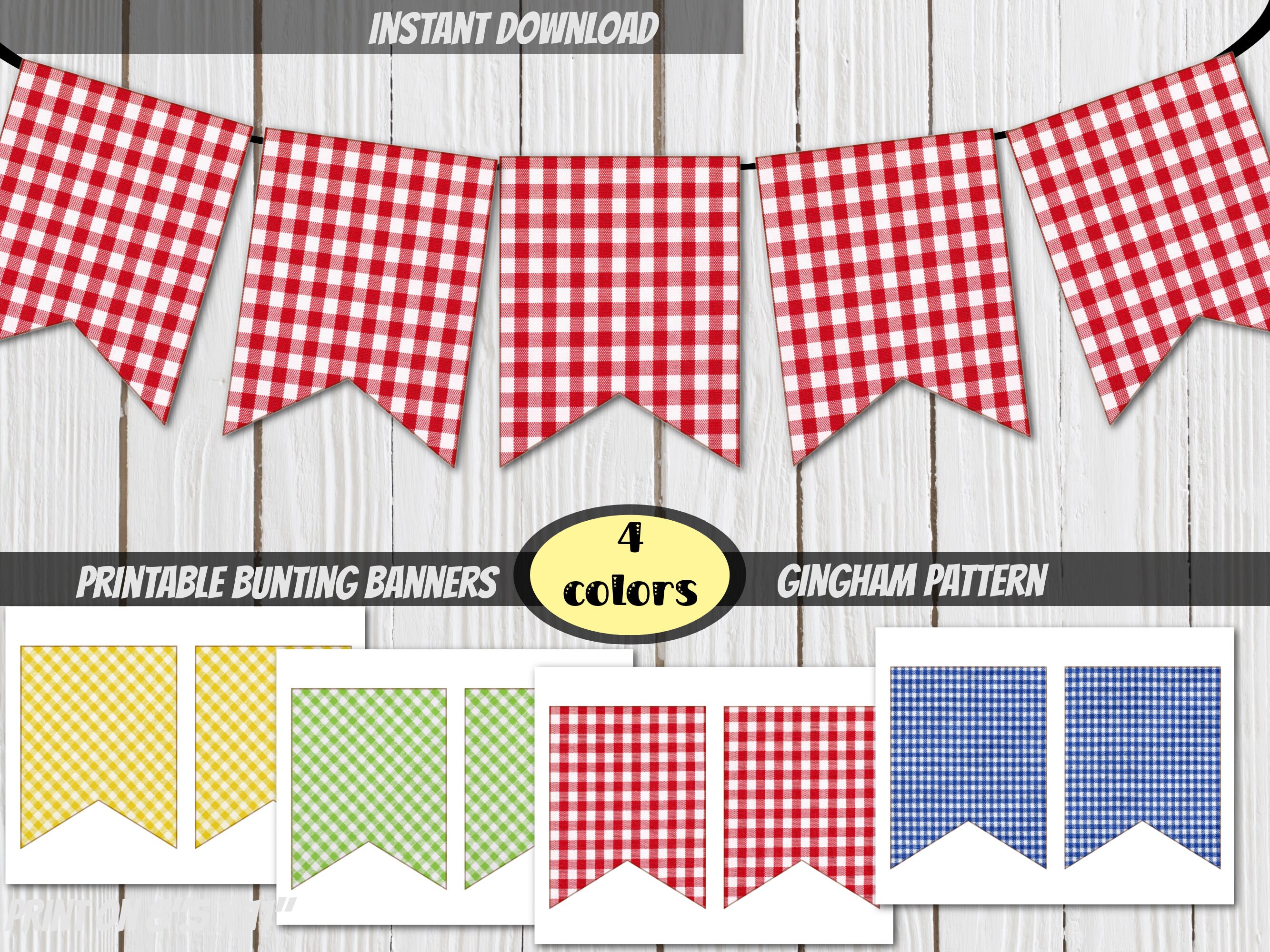PRINTABLE Gingham Bunting Banner Digital Download Party Garland-diy ...