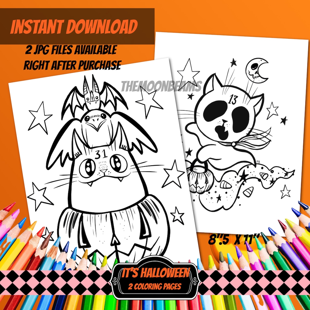 2 Printable Halloween Coloring Pages-spooky Coloring Sheets-halloween ...