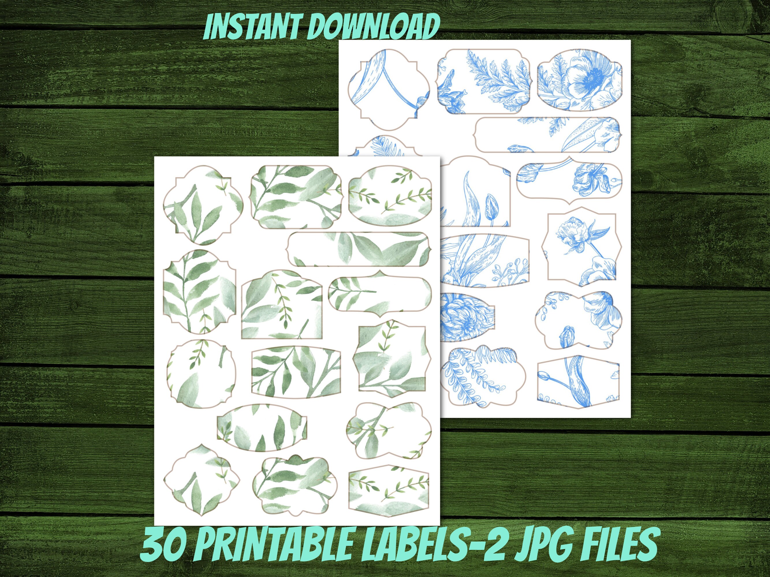 PRINTABLE Vintage Green Leaves Labels Sheets Bundle-multi Purpose Blank ...