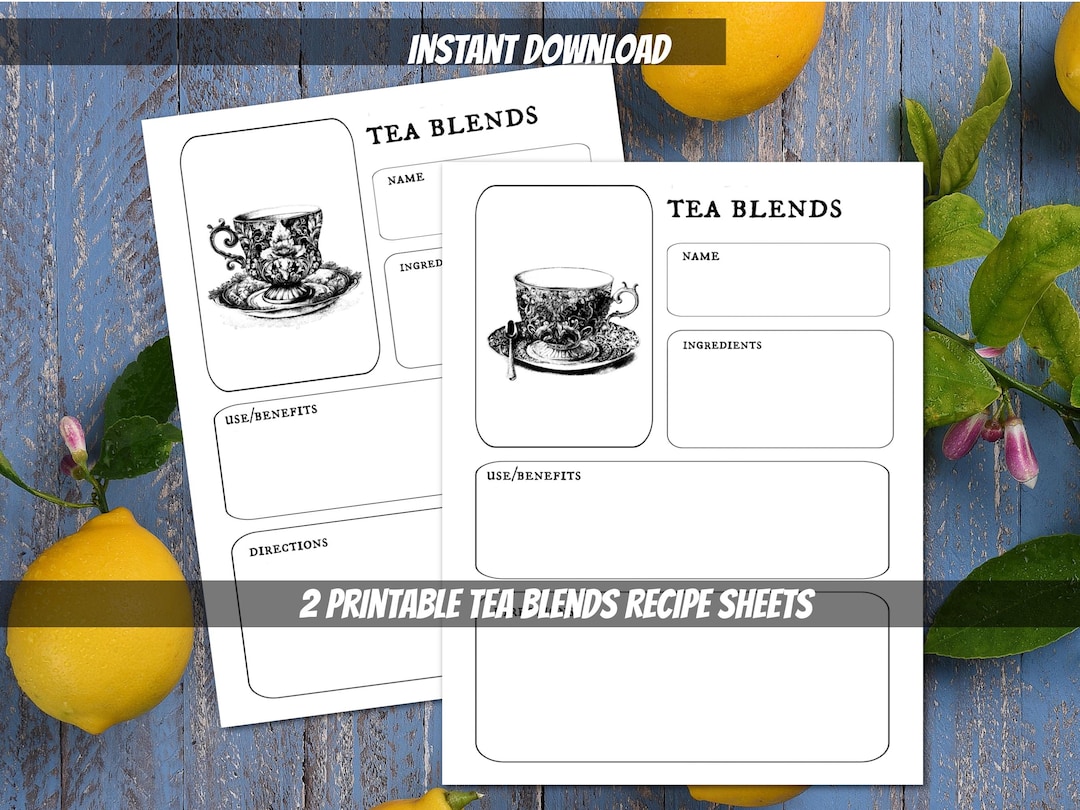 PRINTABLE Tea Blends Blank Sheet to Write in Your Own Recipes Digital ...