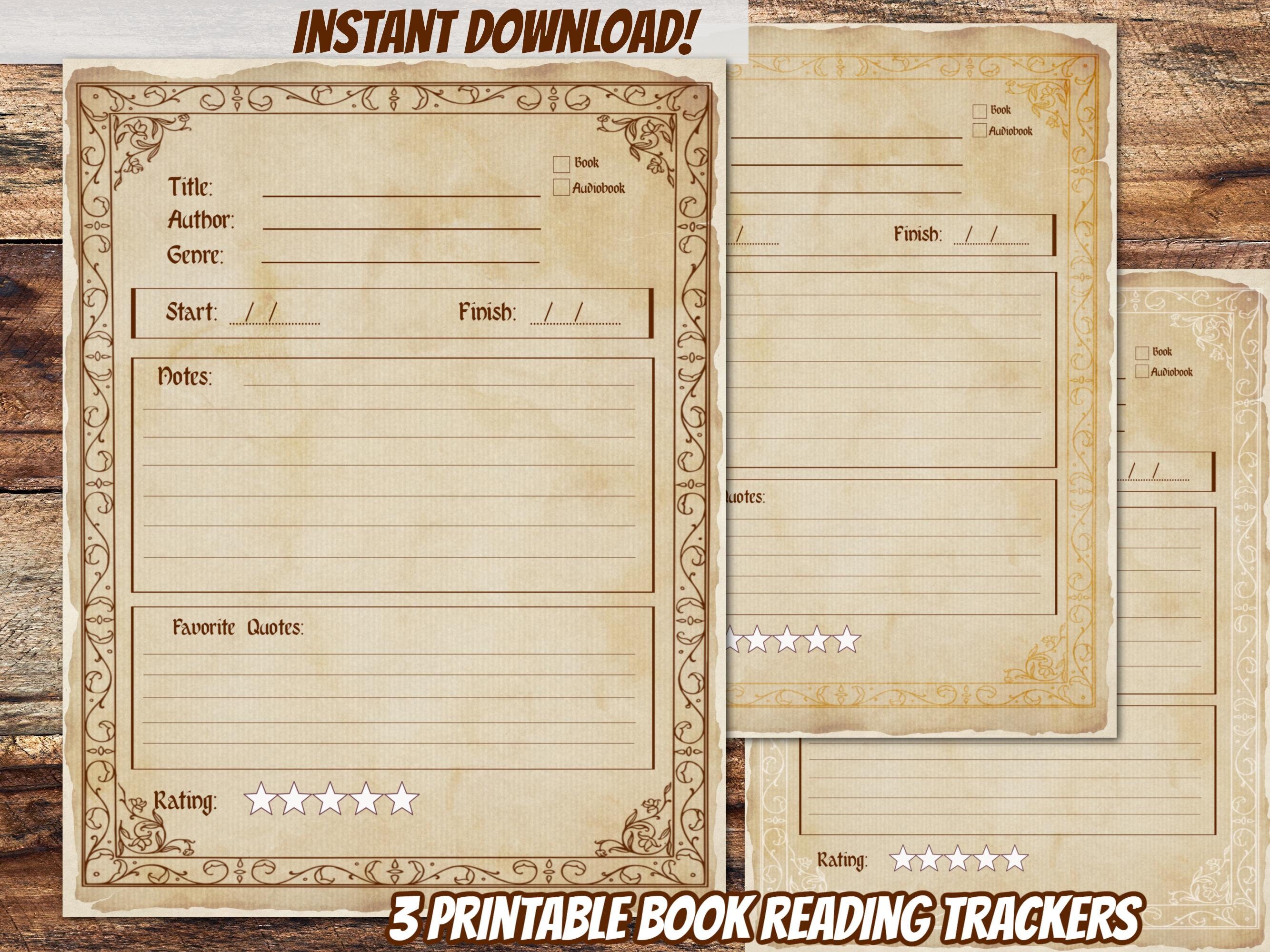 PRINTABLE Vintage Reader Tracker Sheet Bundle Dark Academia Book ...