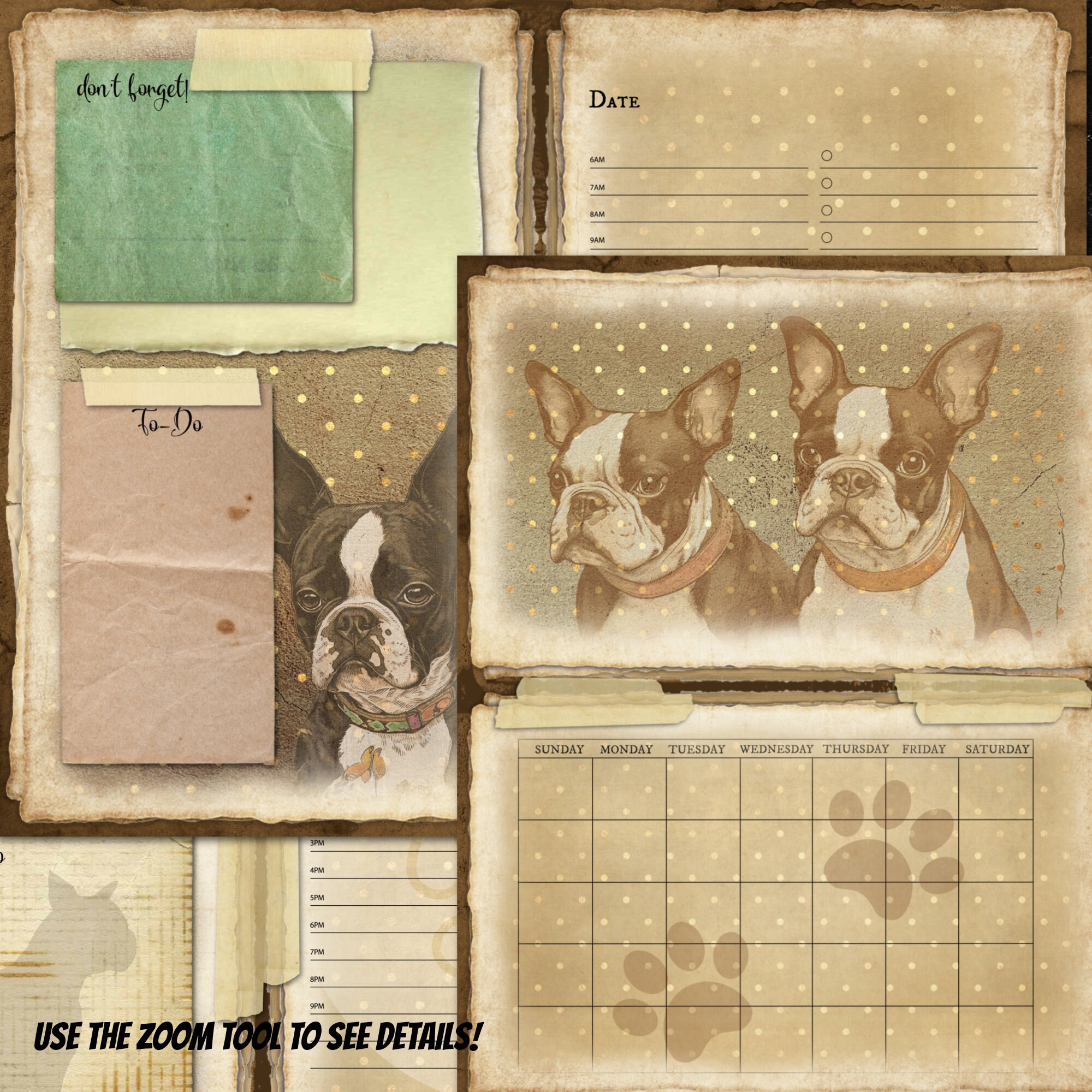 PRINTABLE Boston Terrier Perpetual Calendar Planner-vintage Dog Junk ...