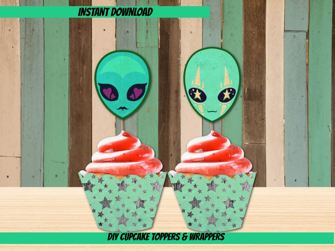 PRINTABLE Green Alien Cupcake Toppers and Wrappers Printable Party ...