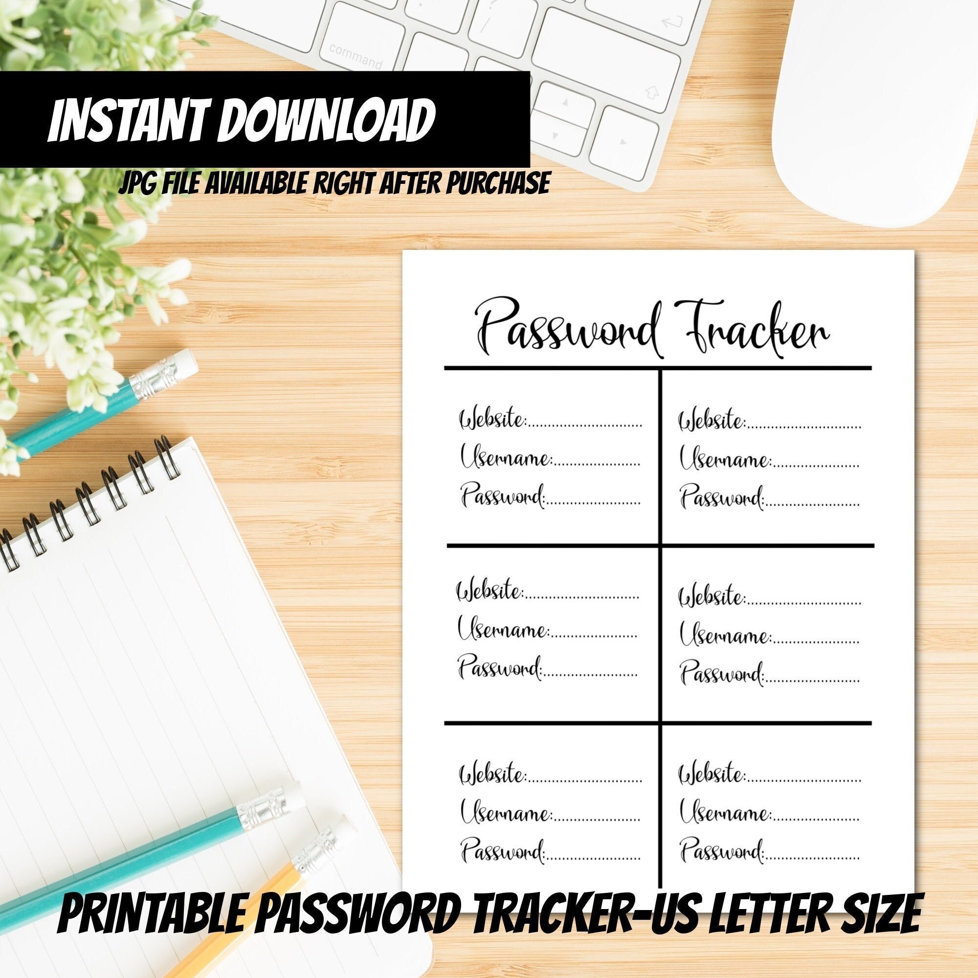 PRINTABLE Password Tracker-password Log Printable-simple Password ...